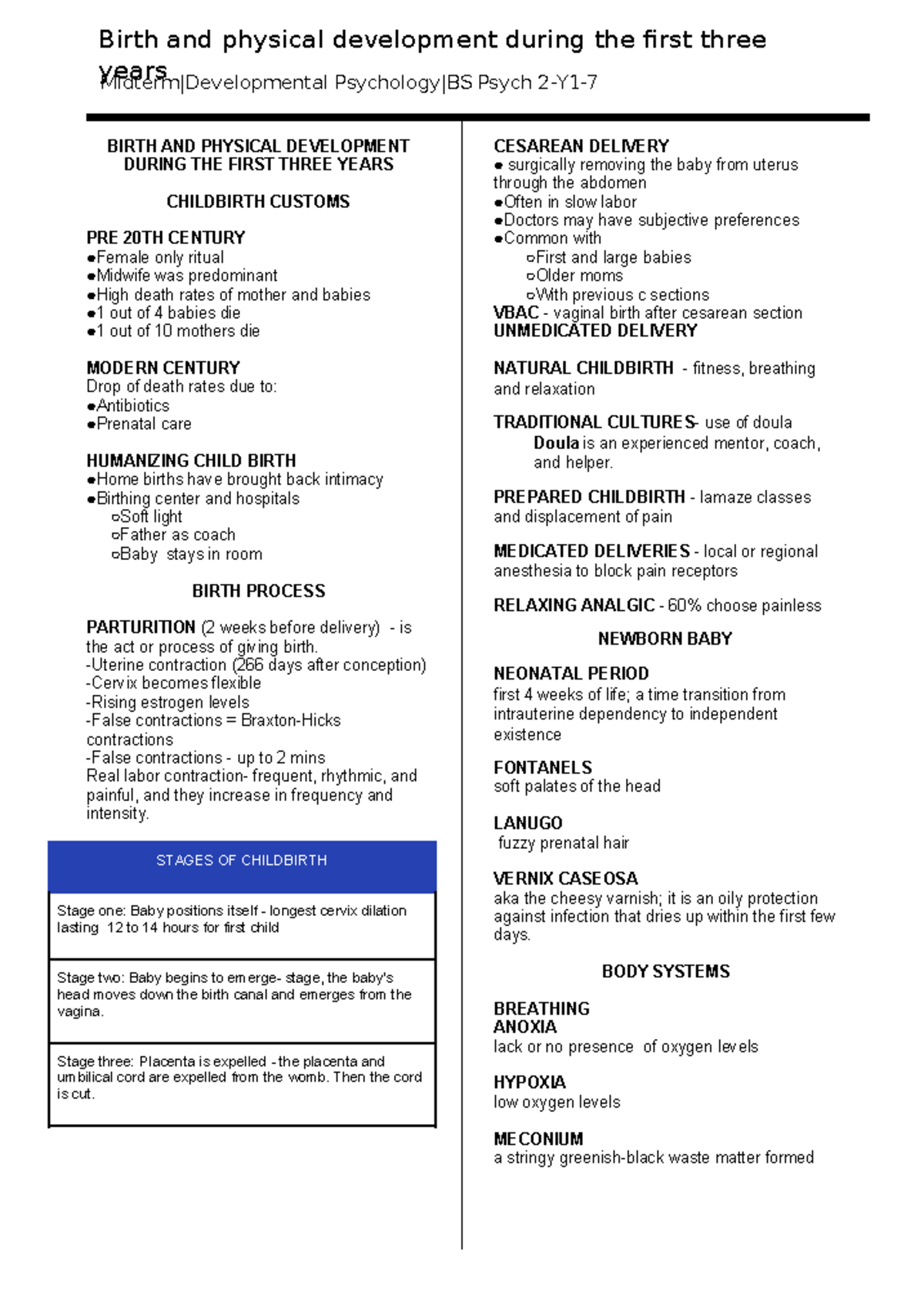 Birth AND Physical Development During THE First Three Years - Midterm ...