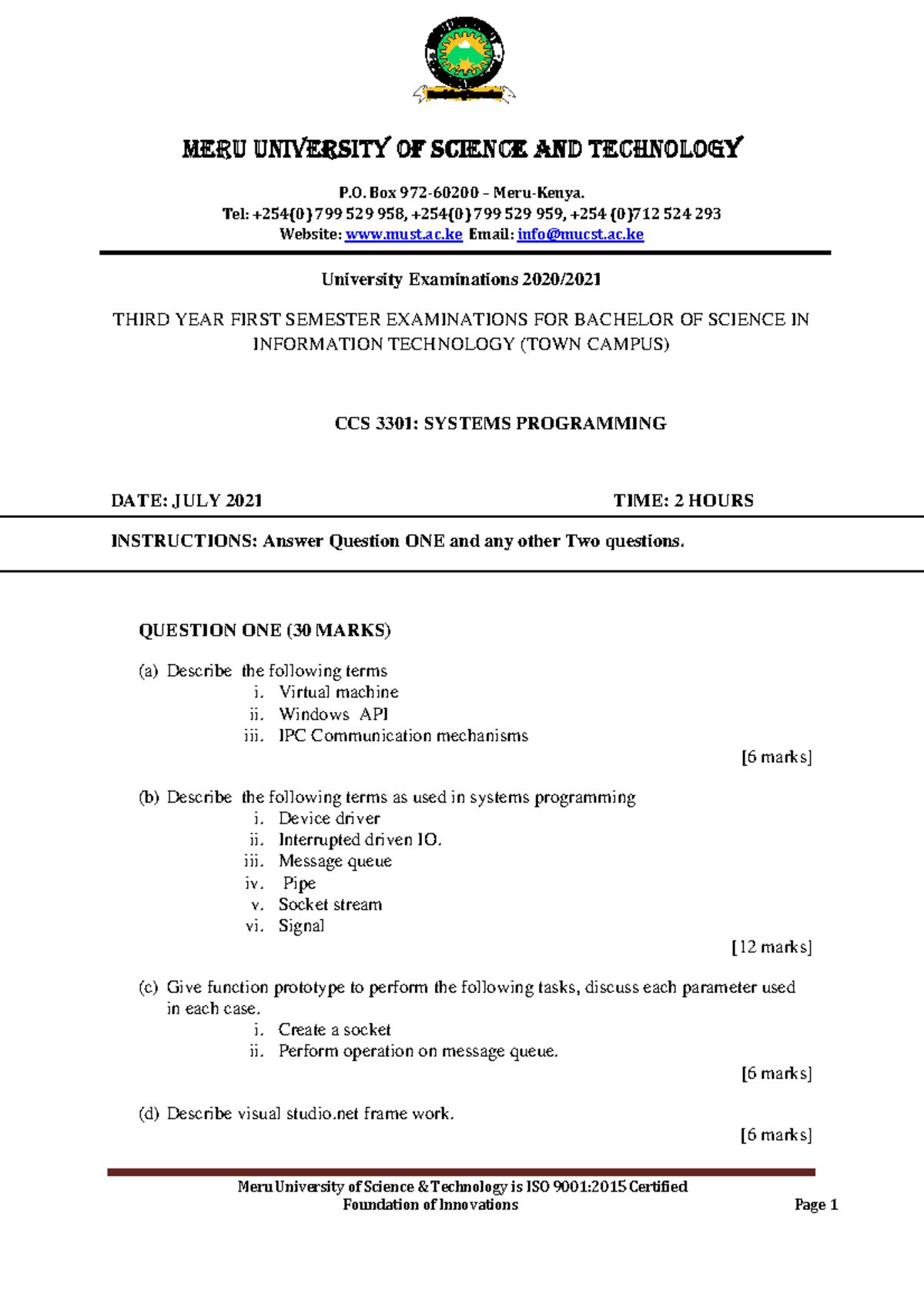 CCS 3301 Systems Programming 4 - Meru University of Science & Technology is ISO 9001:2015 - Studocu