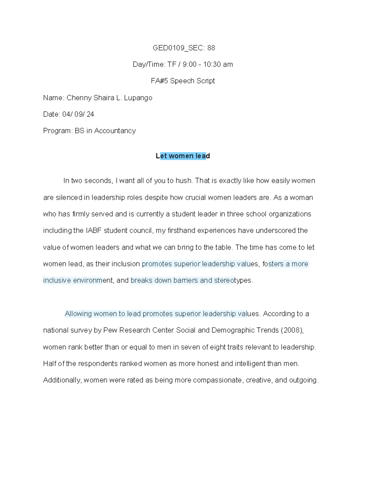 Annotated- Lupango%20FA5%20 Speech%20 Script .doc - GED0109_SEC: 88 Day ...