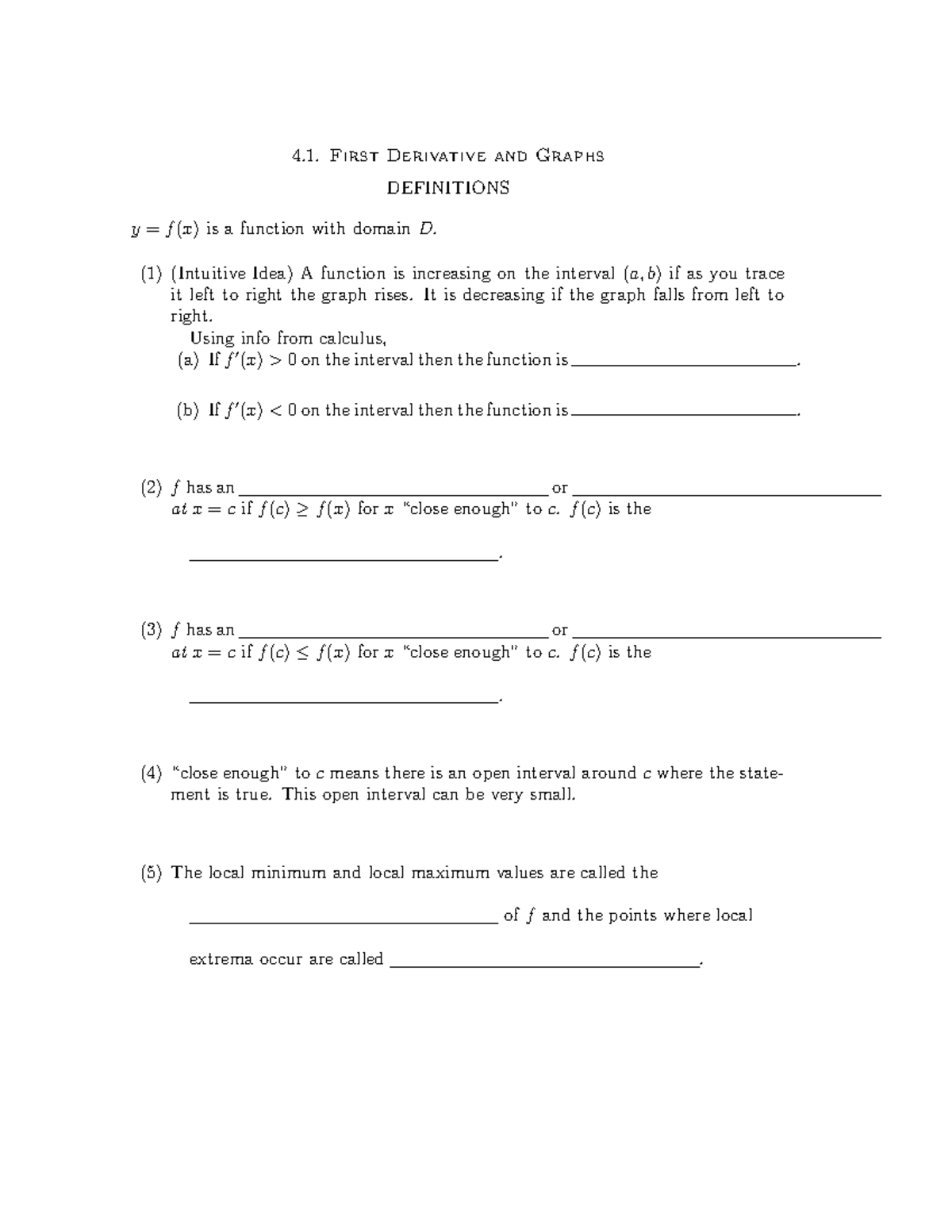 4 1First Derivative And Graphs Definitions First Derivative And 4-1first-derivative-and-graphs-definitions-first-derivative-and