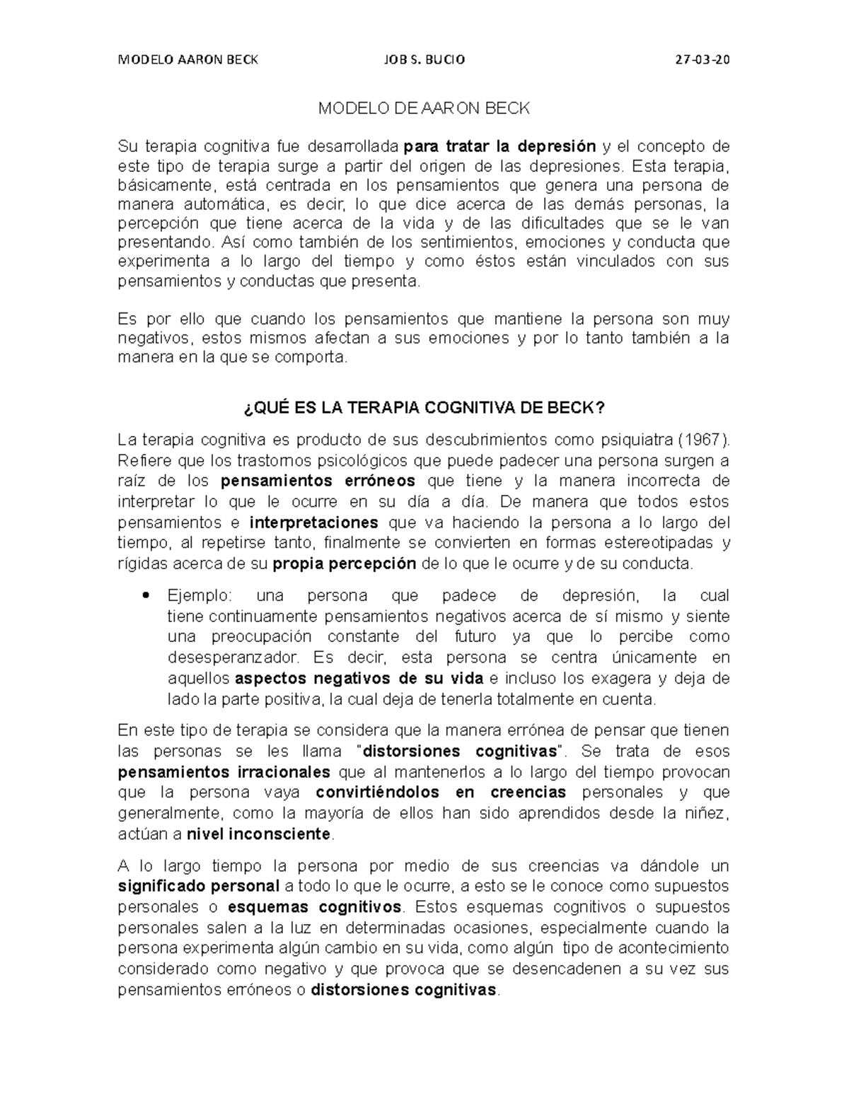 Modelo DE Aaron BECK - MODELO AARON BECK JOB S. BUCIO 27-03- MODELO DE ...