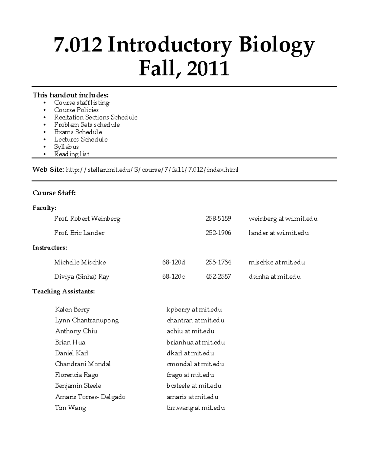 Introductory Biology Syllabus - 7 Introductory Biology Fall, 2011 This ...