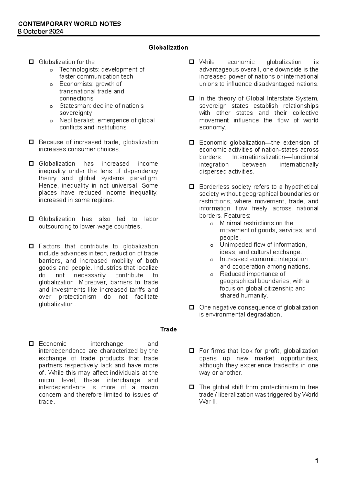 Contemporary- World- Reviewer - Globalization Globalization for the o ...