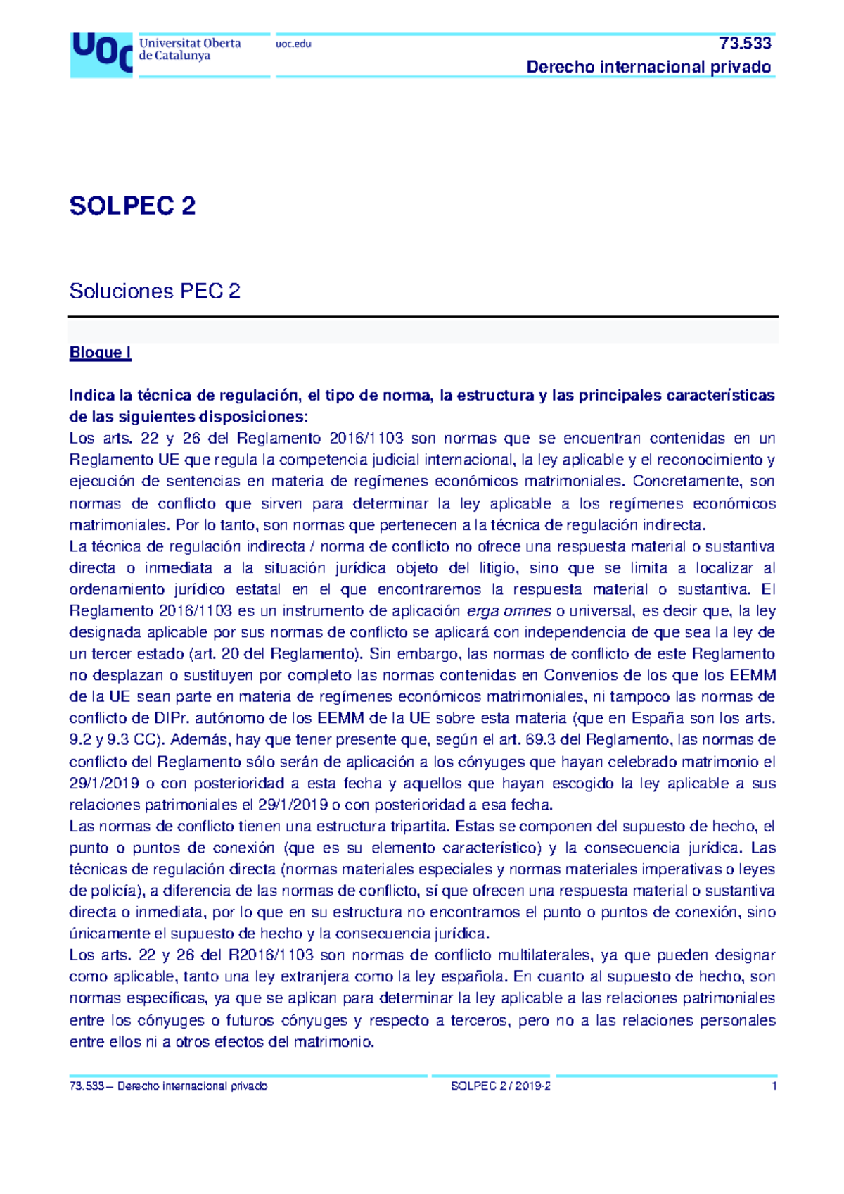 73533 SOLUCION PEC 2 DERECHO INTERNACIONAL PRIVADO - Derecho internacional privado SOLPEC 2 ...