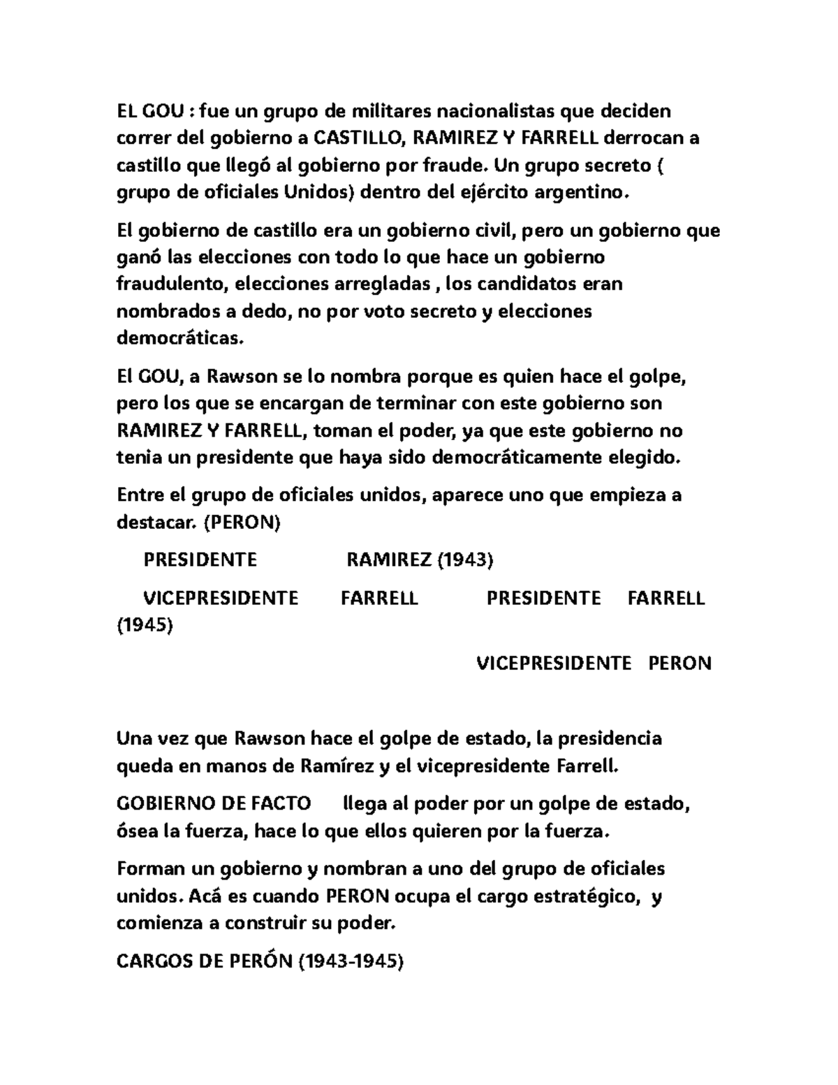 Perón 1 - Apunte - EL GOU : fue un grupo de militares nacionalistas que ...