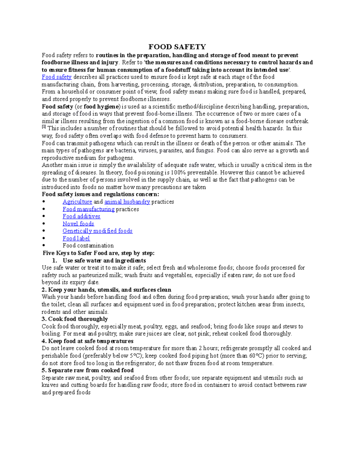 Food safety notes - FOOD SAFETY Food safety refers to routines in the ...