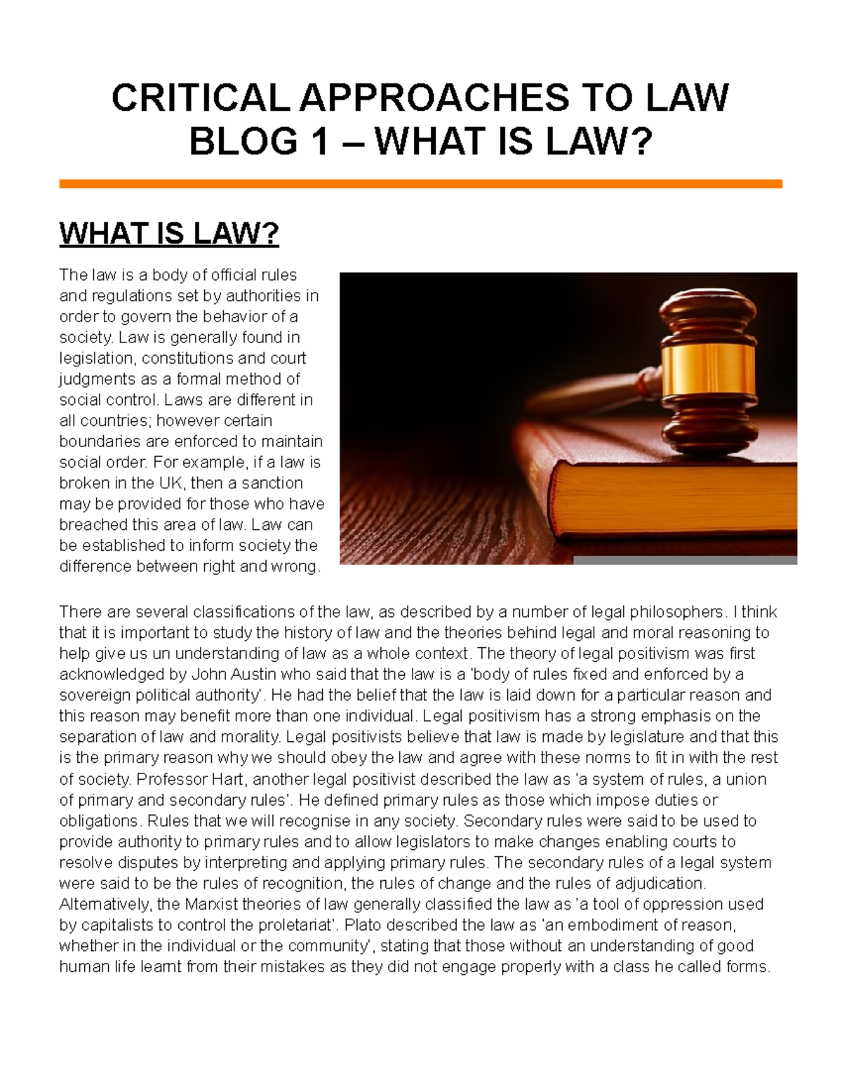 CAL Blog 1 - What is Law - Blog - CRITICAL APPROACHES TO LAW BLOG 1 ...