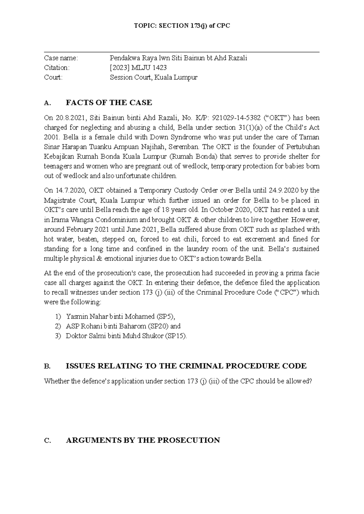 Section 173(i, j) CPC Case Summary - TOPIC: SECTION 173(j) of CPC - Studocu