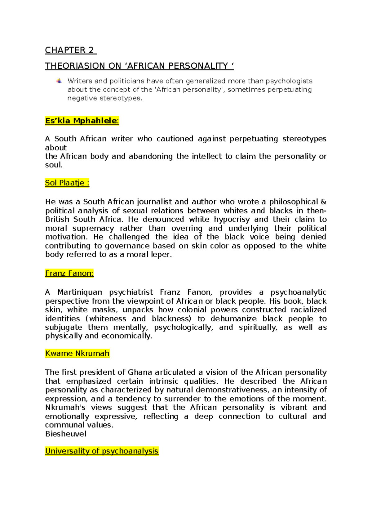 Chapter 2 AND 3 PSPE 3724 - CHAPTER 2 THEORIASION ON ‘AFRICAN ...