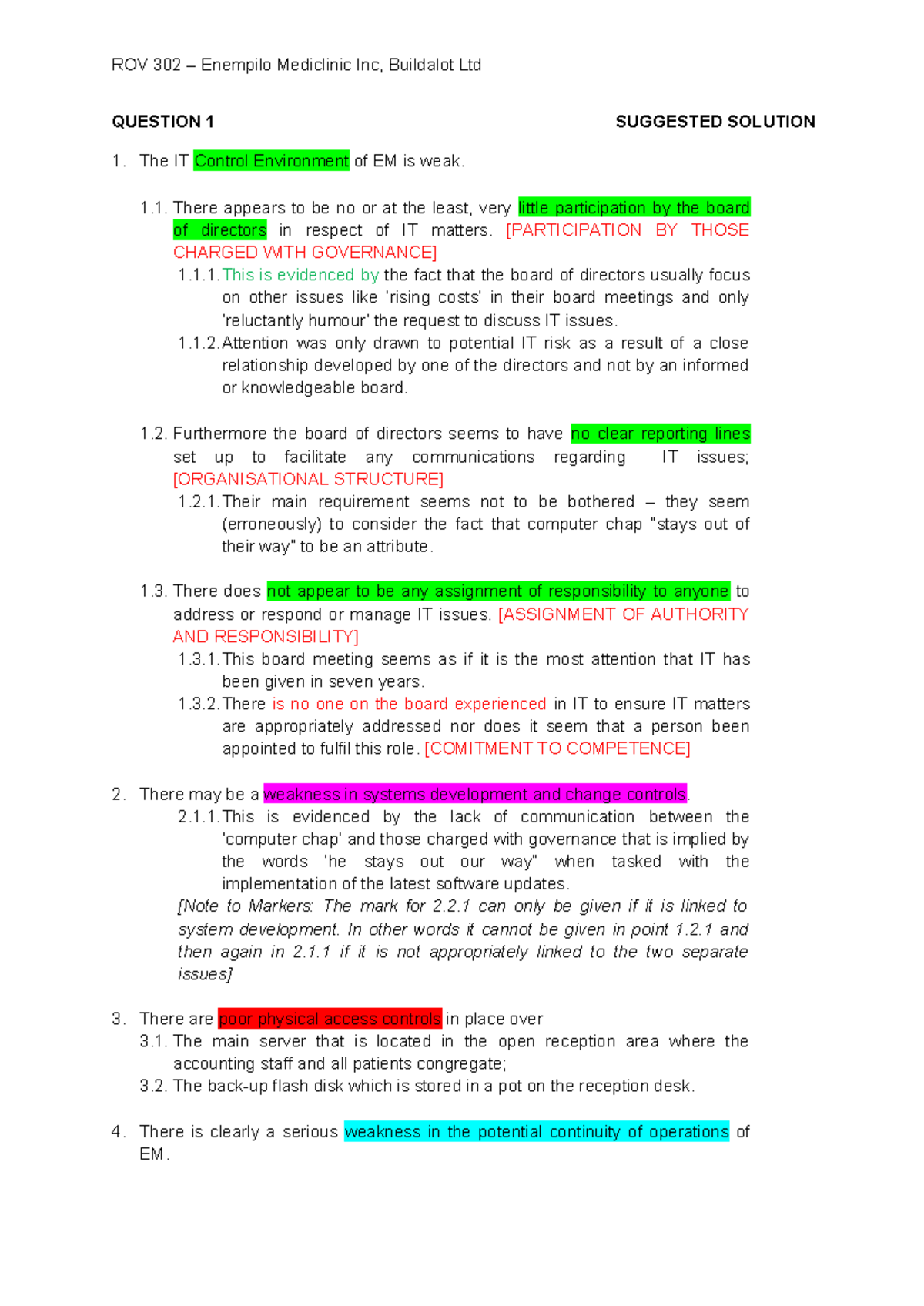 Assignment Solutions- W2 - QUESTION 1 SUGGESTED SOLUTION The IT Control ...