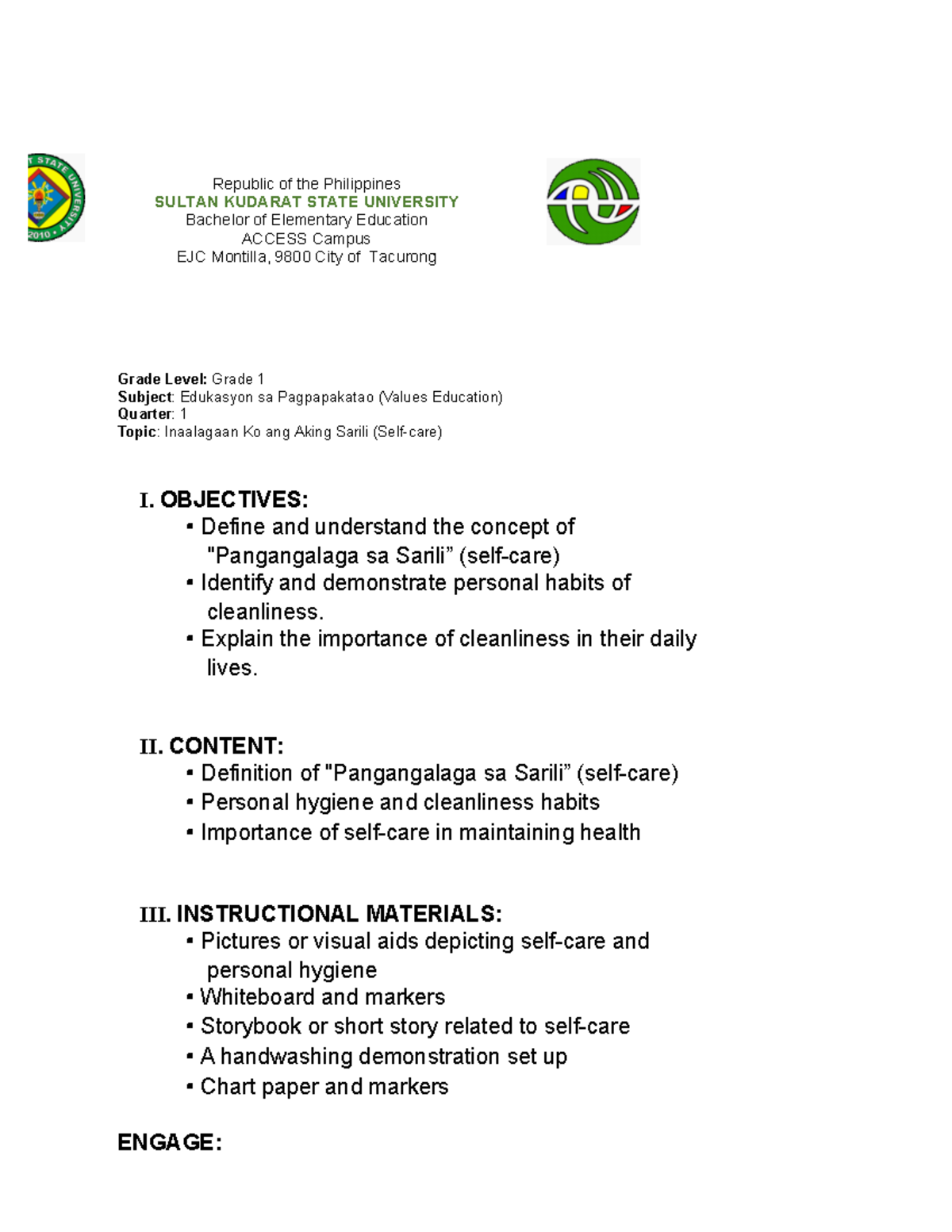 Lesson-Plan-TTL - Lesson Plan - Republic of the Philippines SULTAN KUDARAT STATE UNIVERSITY ...