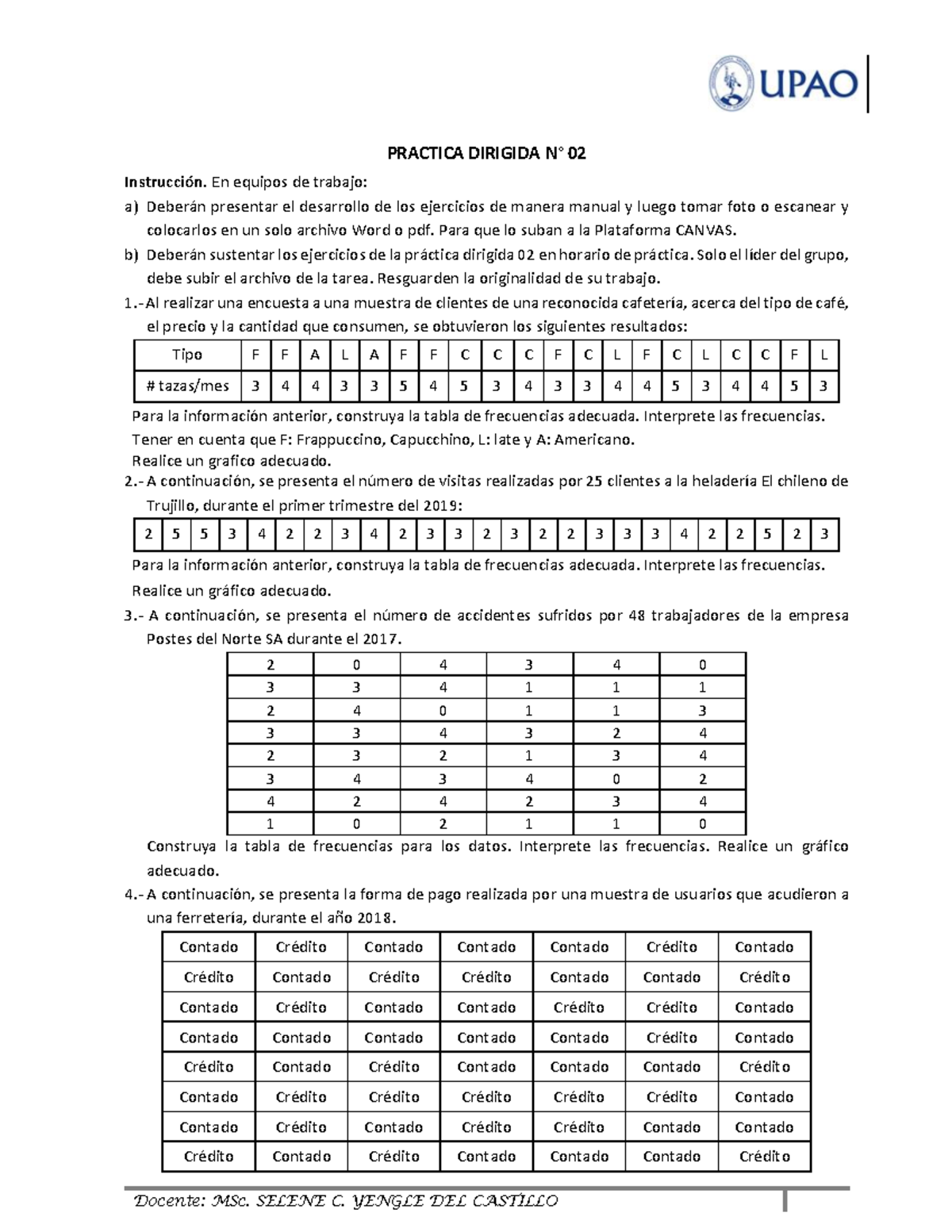 S2 Practica dirigida 02 Estad Aplic Negocios - PRACTICA DIRIGIDA N∞ 02 InstrucciÛn. En equipos ...