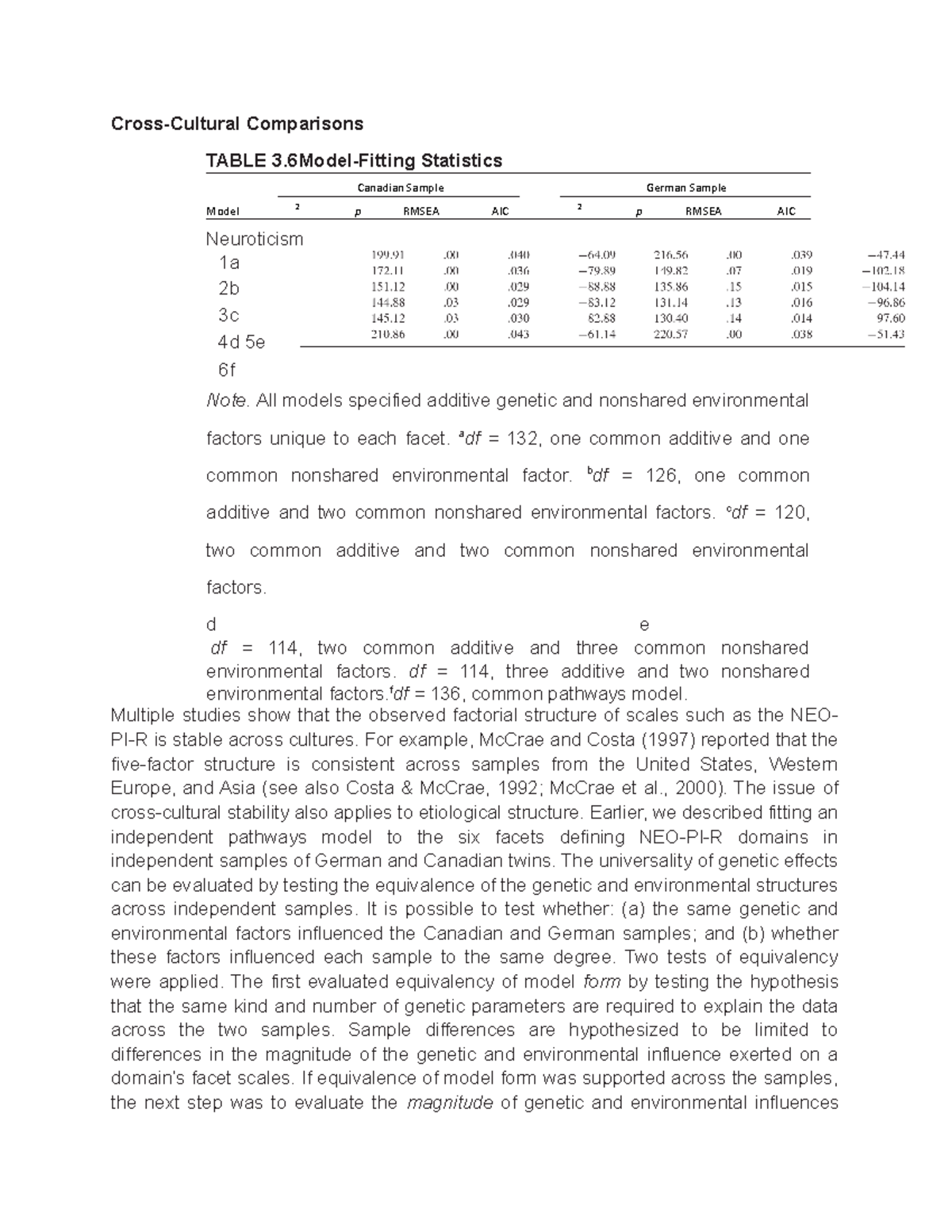 3.7 Genetic Basis of Personality Structure - Cross-Cultural Comparisons ...