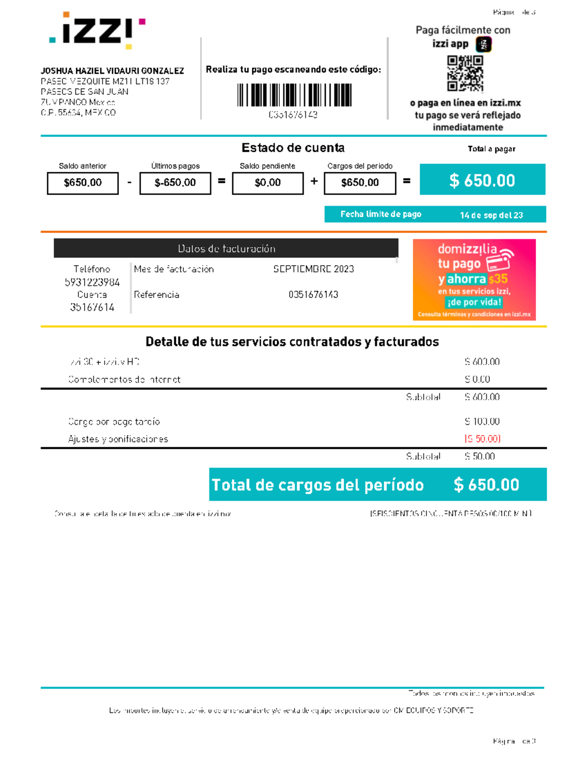 Estado Cuenta-septiembre - Página 1 de 3 izz Paga fácilmente con izzi ...