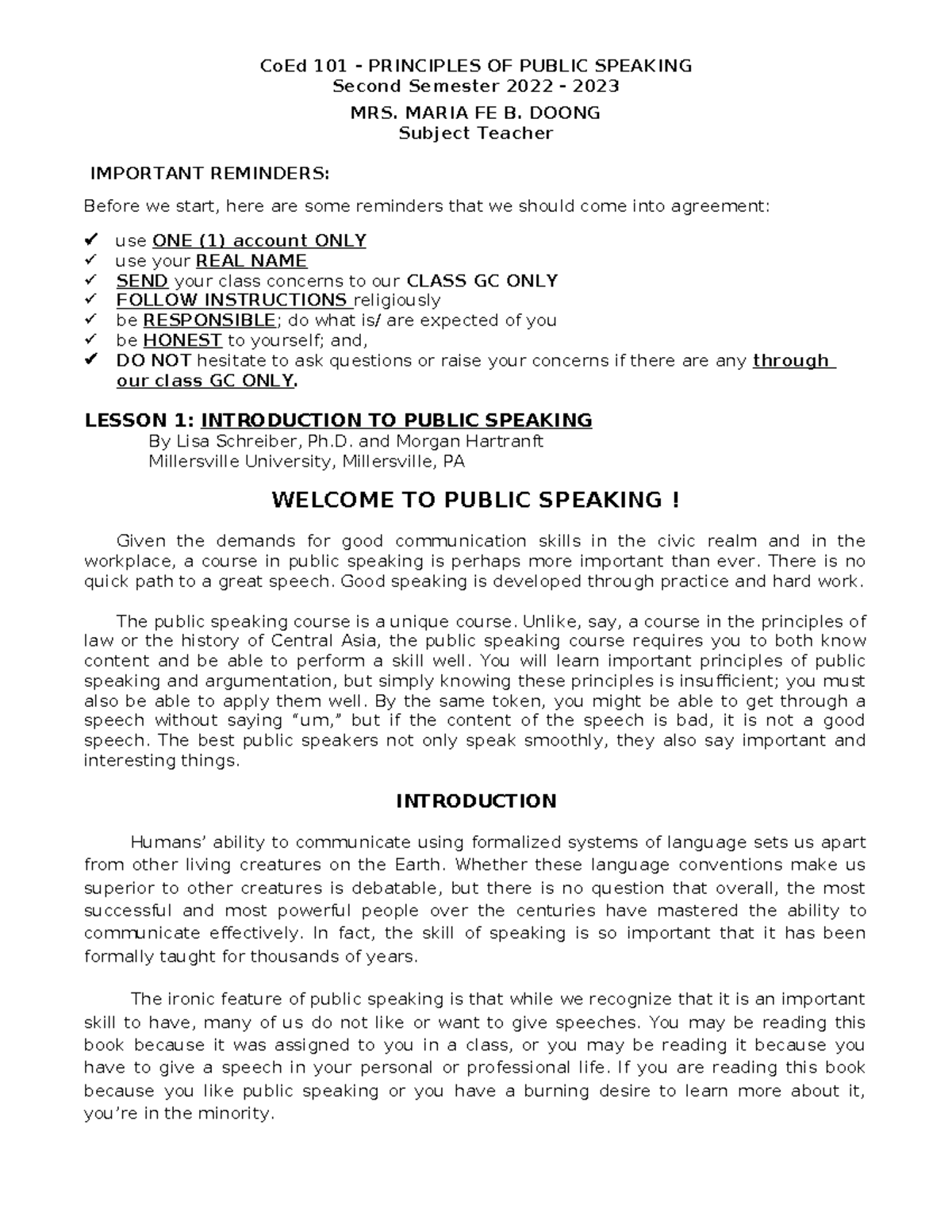 Co Ed 101 - Lesson 1 (2023) - CoEd 101 - PRINCIPLES OF PUBLIC SPEAKING ...