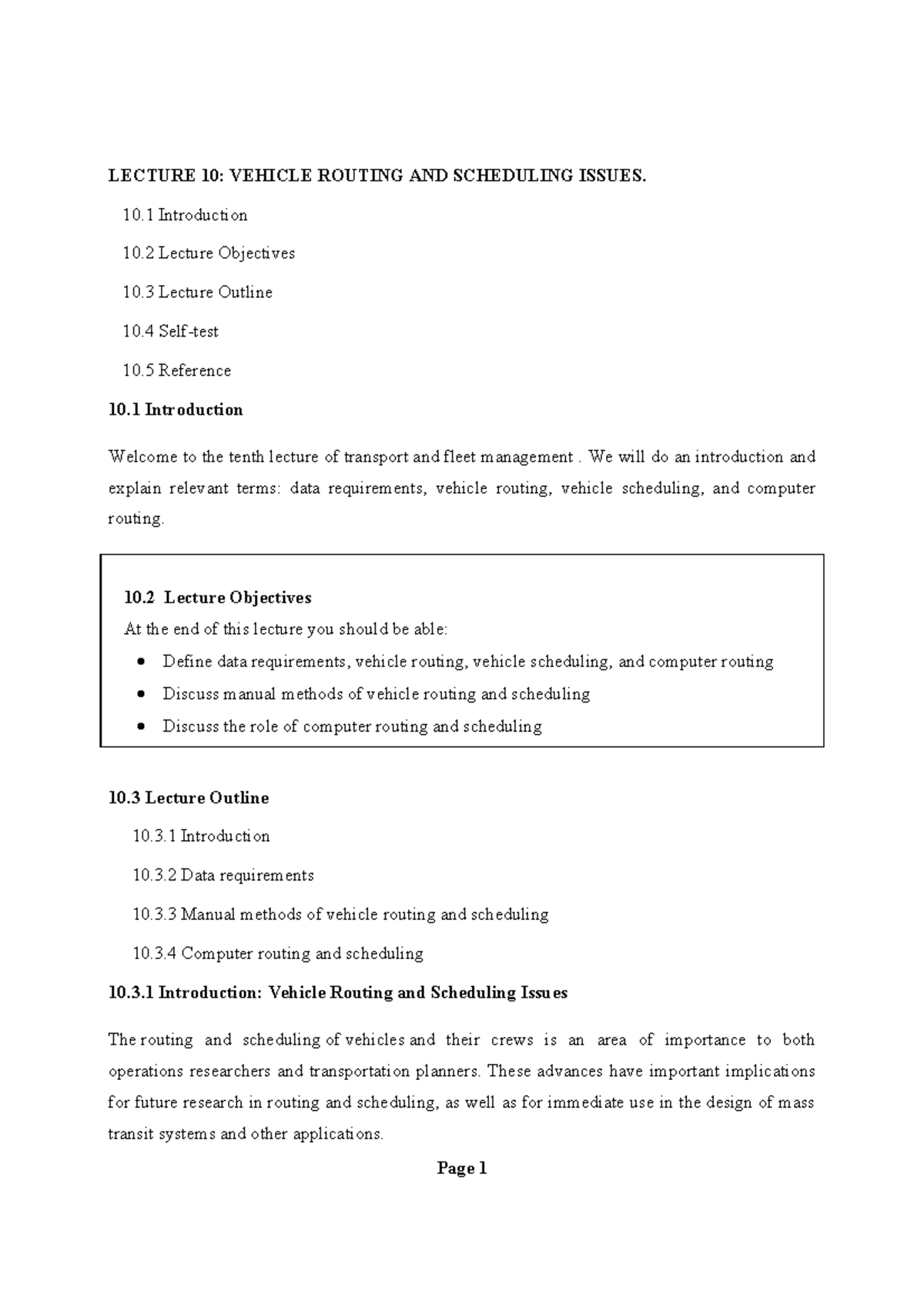 Lecture 9 routing scheduling - LECTURE 10: VEHICLE ROUTING AND SCHEDULING ISSUES. 10 ...