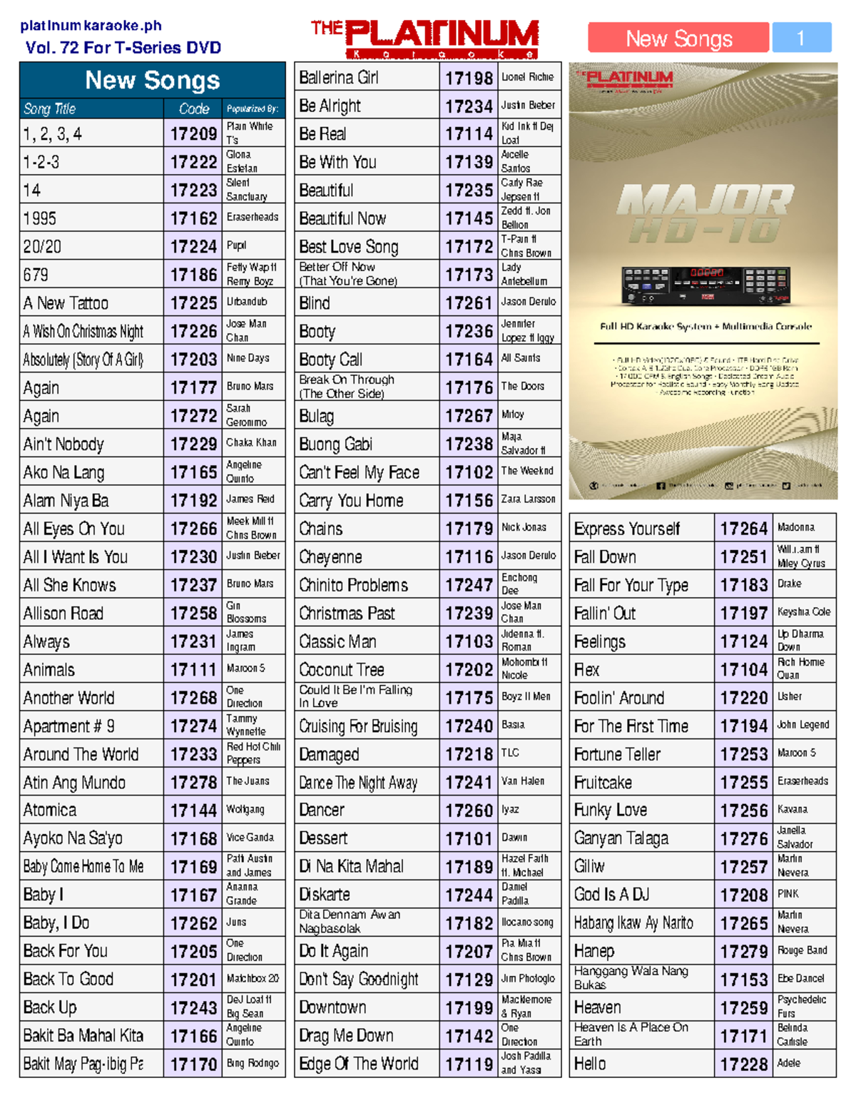Volume 72 T X Series - jeje - Vol. 72 For T-Series DVD! New Songs 1 platinumkaraoke New Songs ...