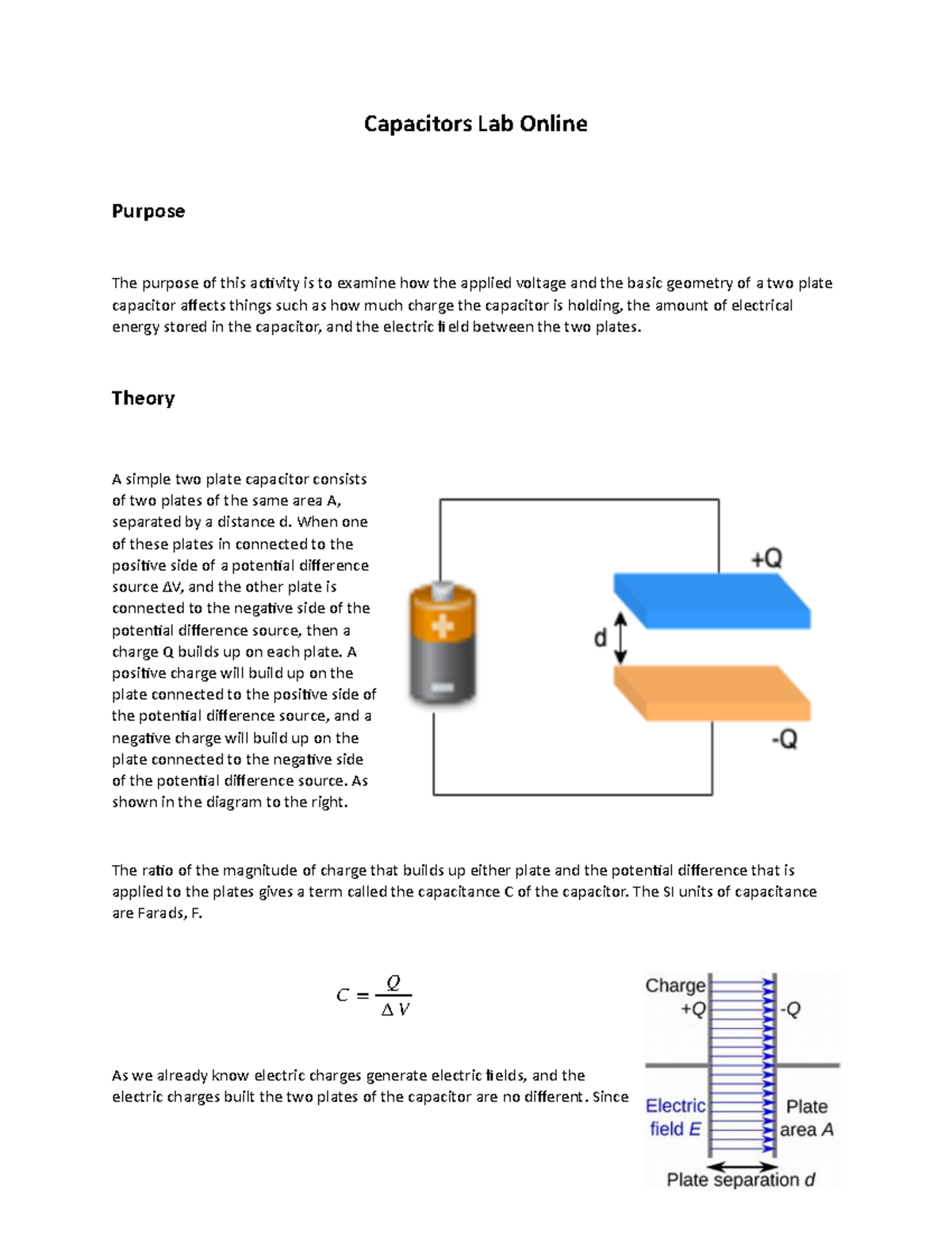Fall2023 Capacitors Lab Online-1 EE - Capacitors Lab Online Purpose The ...