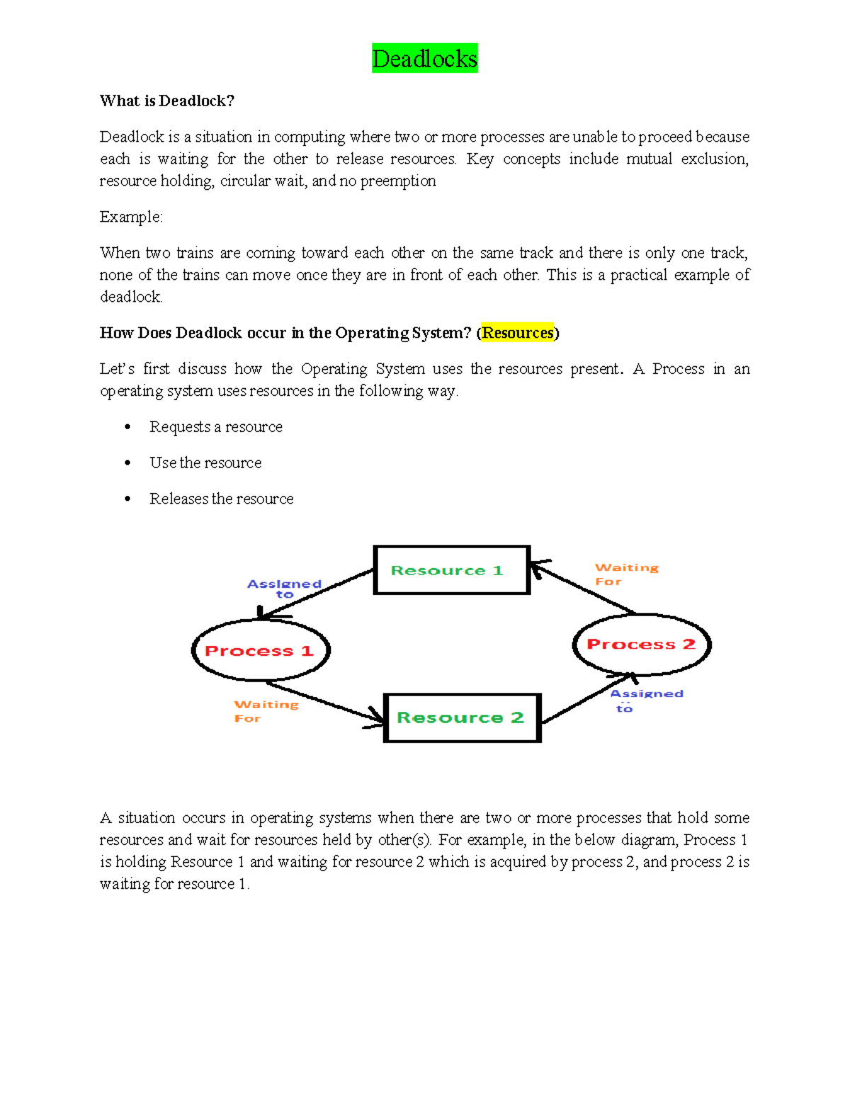 OS UNIT-4 - os unit-4 - Deadlocks What is Deadlock? Deadlock is a situation in computing where ...