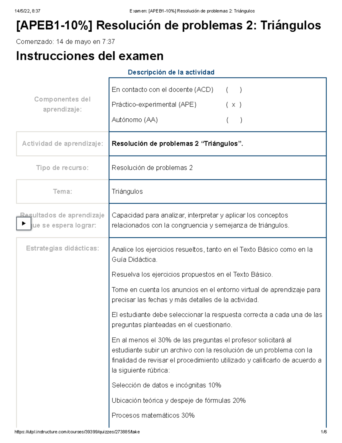 Examen [APEB 1-10%] Resolución de problemas 2 Triángulos - [APEB1-10% ...
