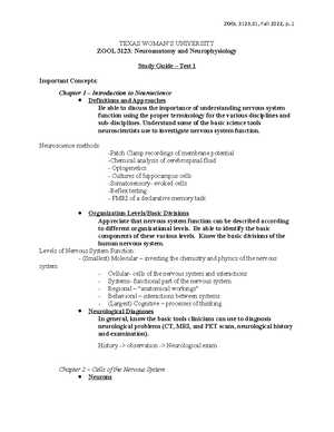 Neuro Exam 2 - Outline of notes for exam 2 - Neuro Exam 2 Neural ...