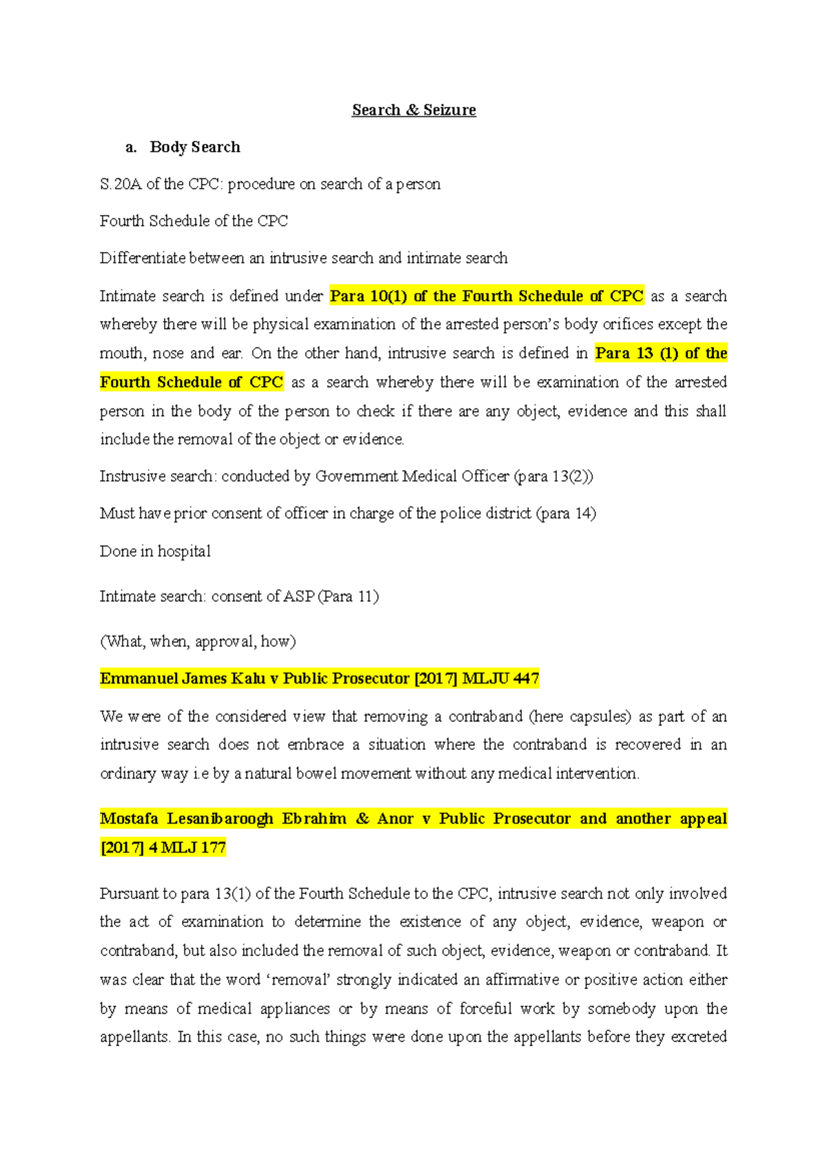 Body Search (Notes) - Search & Seizure a. Body Search S of the CPC ...