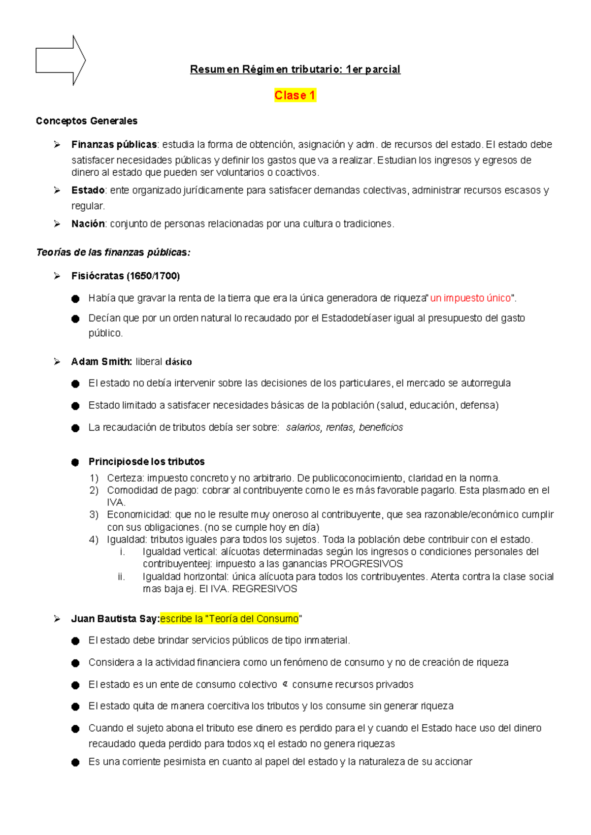 Resumen 1er parcial - Resumen Régimen tributario: 1er parcial Clase 1 Conceptos Generales ...