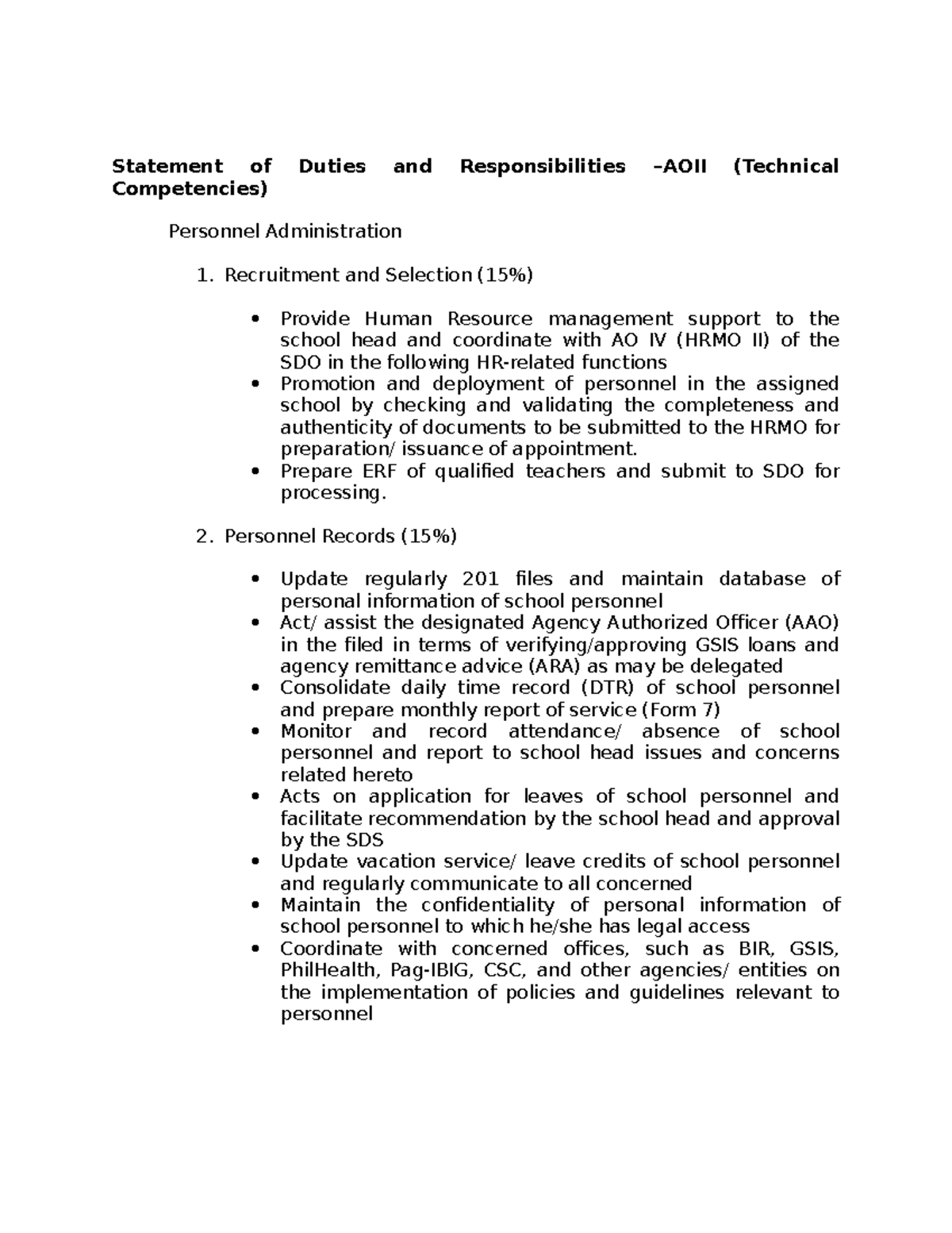 Statement of Duties and Responsibilities AOII - Recruitment and ...