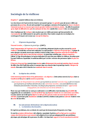 Sociologie de la viellesse - I. Introduction à la sociologie de la ...
