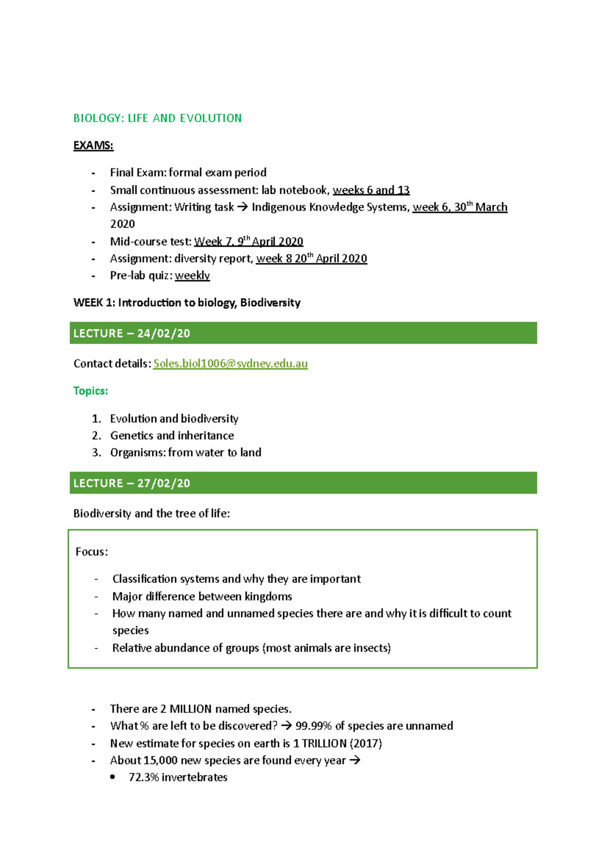 Life and Evolution full set of lecture notes - BIOLOGY: LIFE AND ...