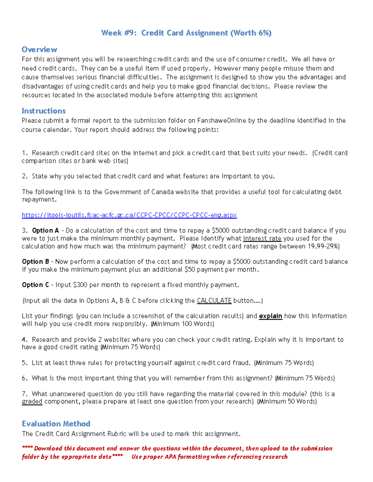 Credit Card Assignment Instructions wk9 FBM F23 - Week #9: Credit Card ...