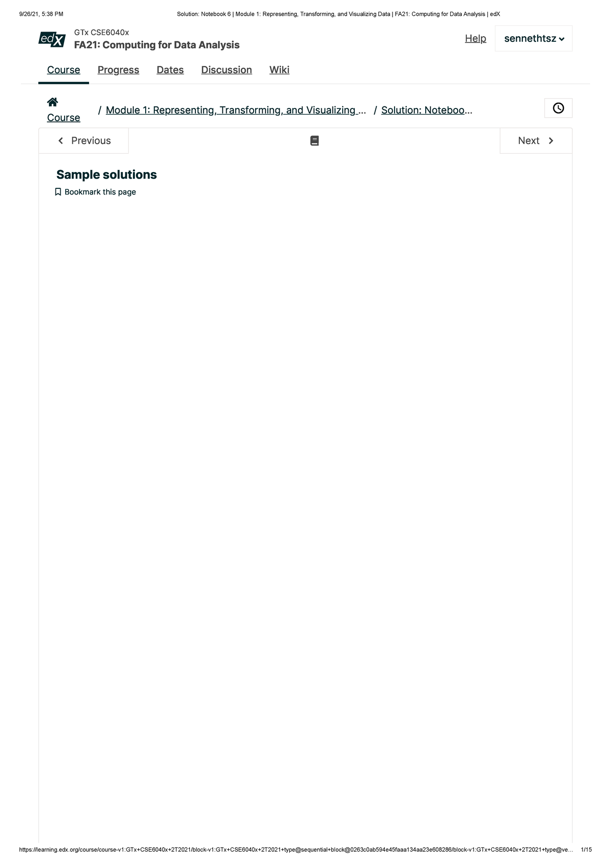Solution Notebook 6 Module 1 Representing, Transforming, and Visualizing Data FA21 Computing for ...