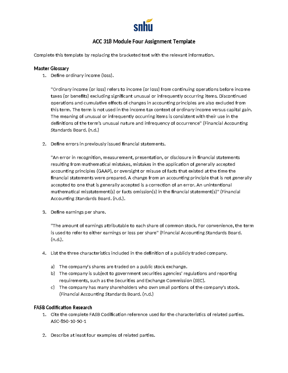 ACC 318 Module Four Assignment Template - ACC 318 Module Four ...