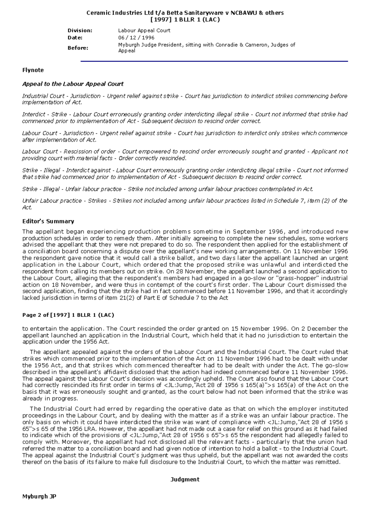 Ceramic Industries case - Ceramic Industries Ltd t/a Betta Sanitaryware ...