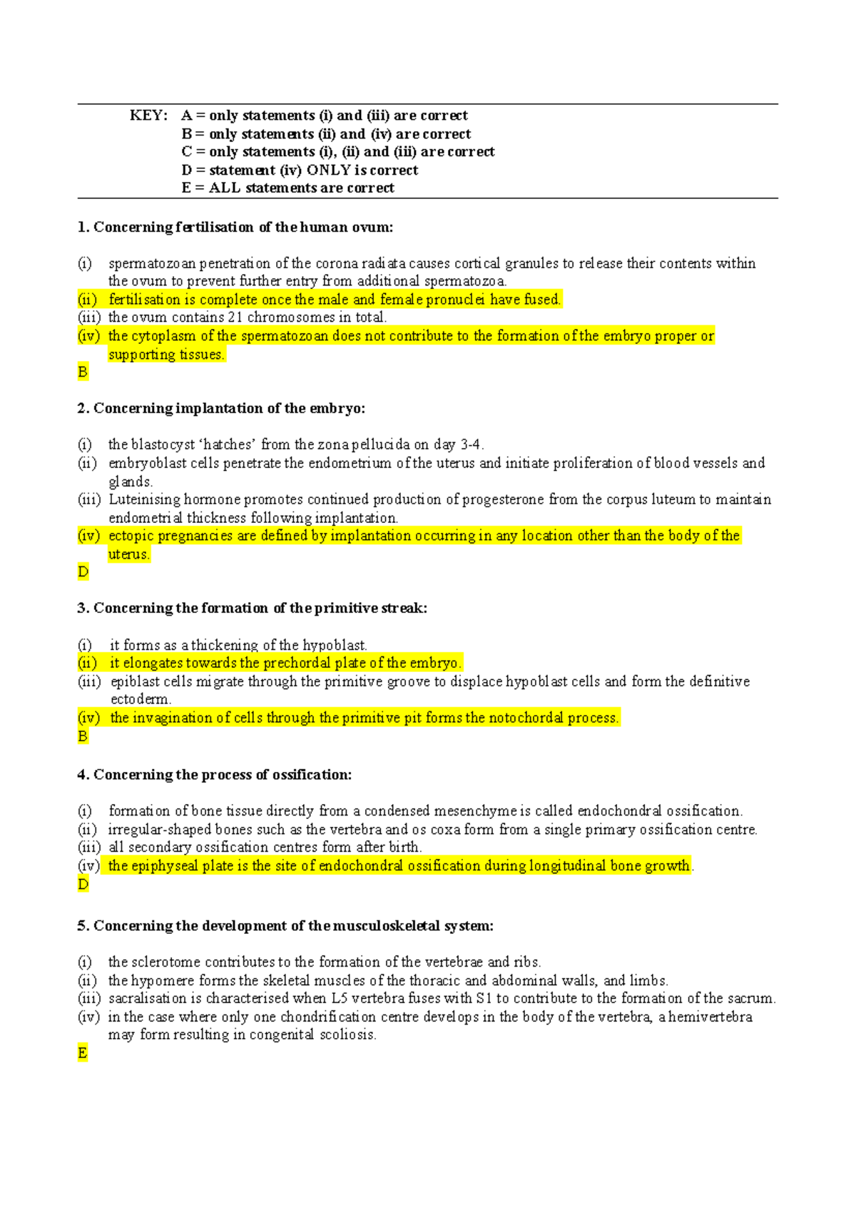 MCQ questions key style - KEY: A = only statements (i) and (iii) are ...
