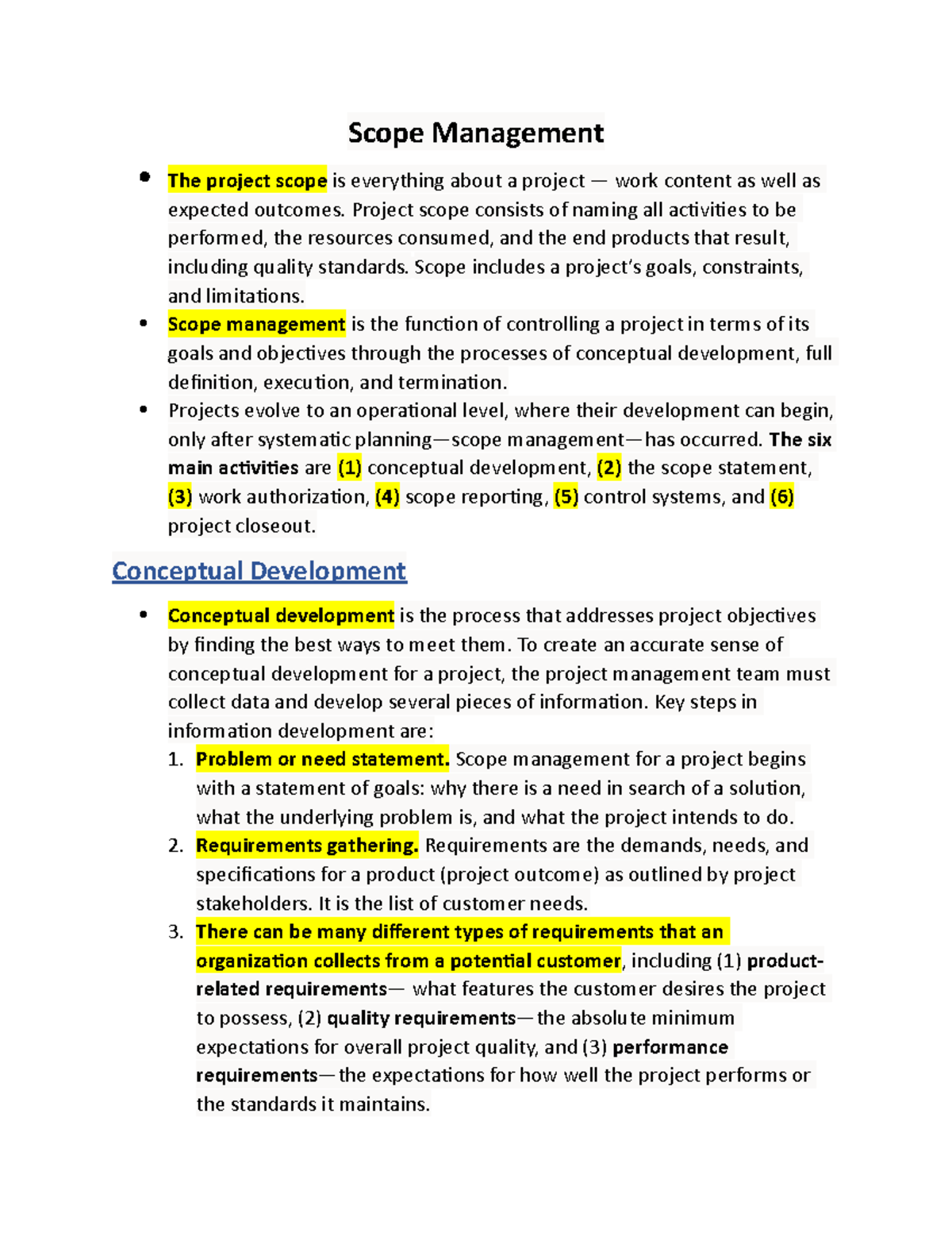 PPM-chapter-5 - summary - Scope Management The project scope is ...