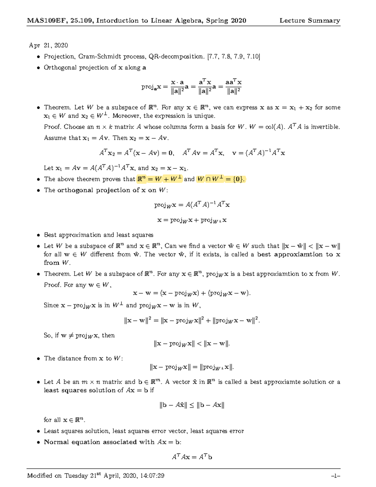 Lec11 - This is a lecture note that has summaries for all of the ...