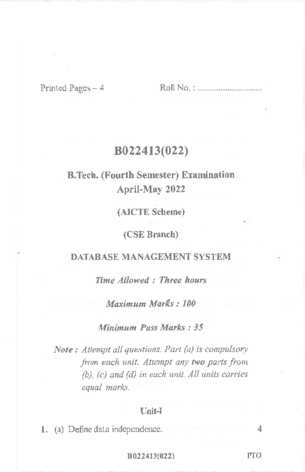 2022-Apr-May Database Management Systems ( Aicte) - computer science engineering - Studocu