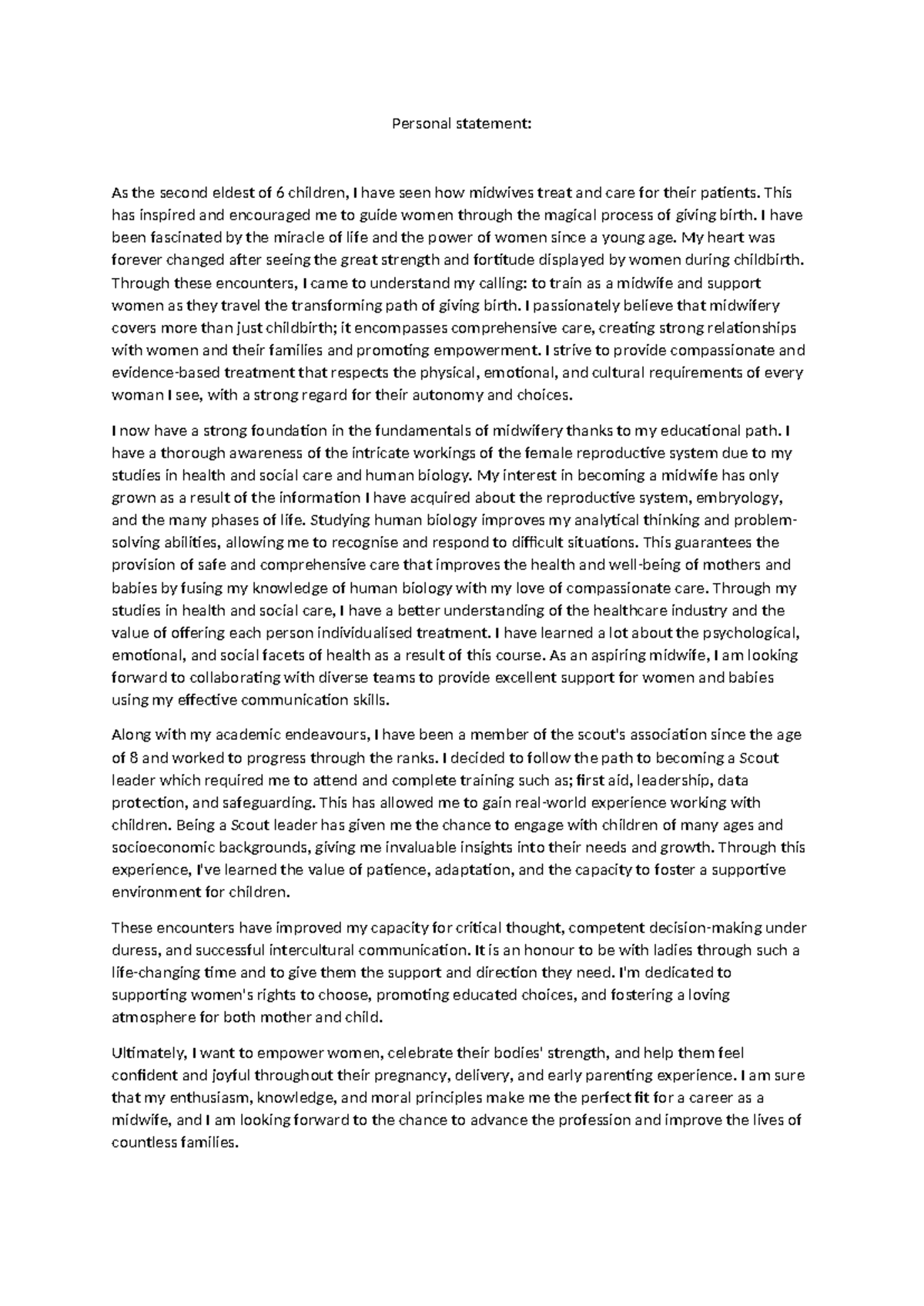 Personal statement - Personal statement: As the second eldest of 6 ...