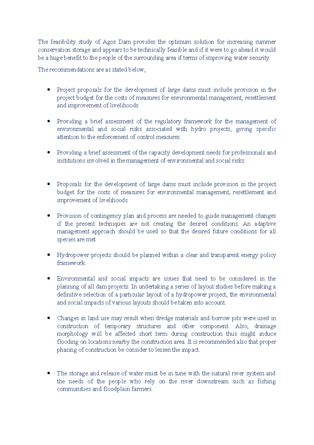Recommendation for thesis proposal - The feasibility study of Agos Dam ...