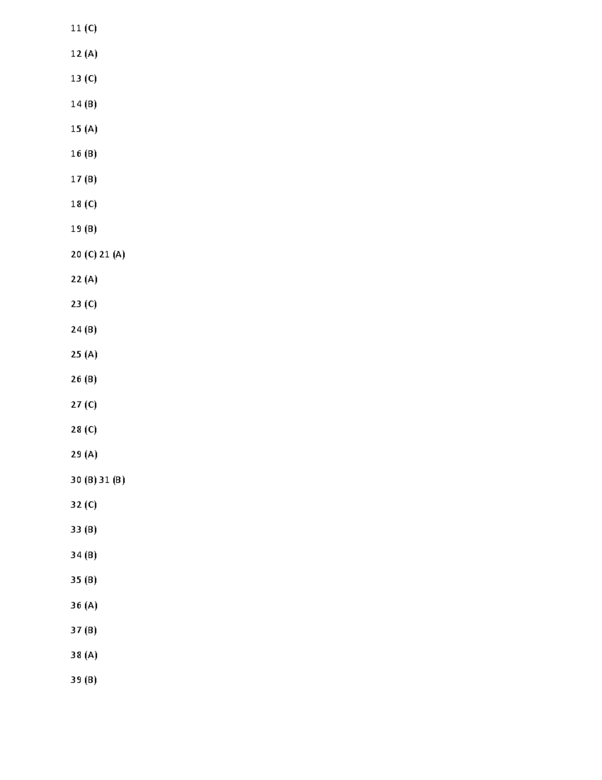 Key - abc - 11 (C) 12 (A) 13 (C) 14 (B) 15 (A) 16 (B) 17 (B) 18 (C) 19 ...