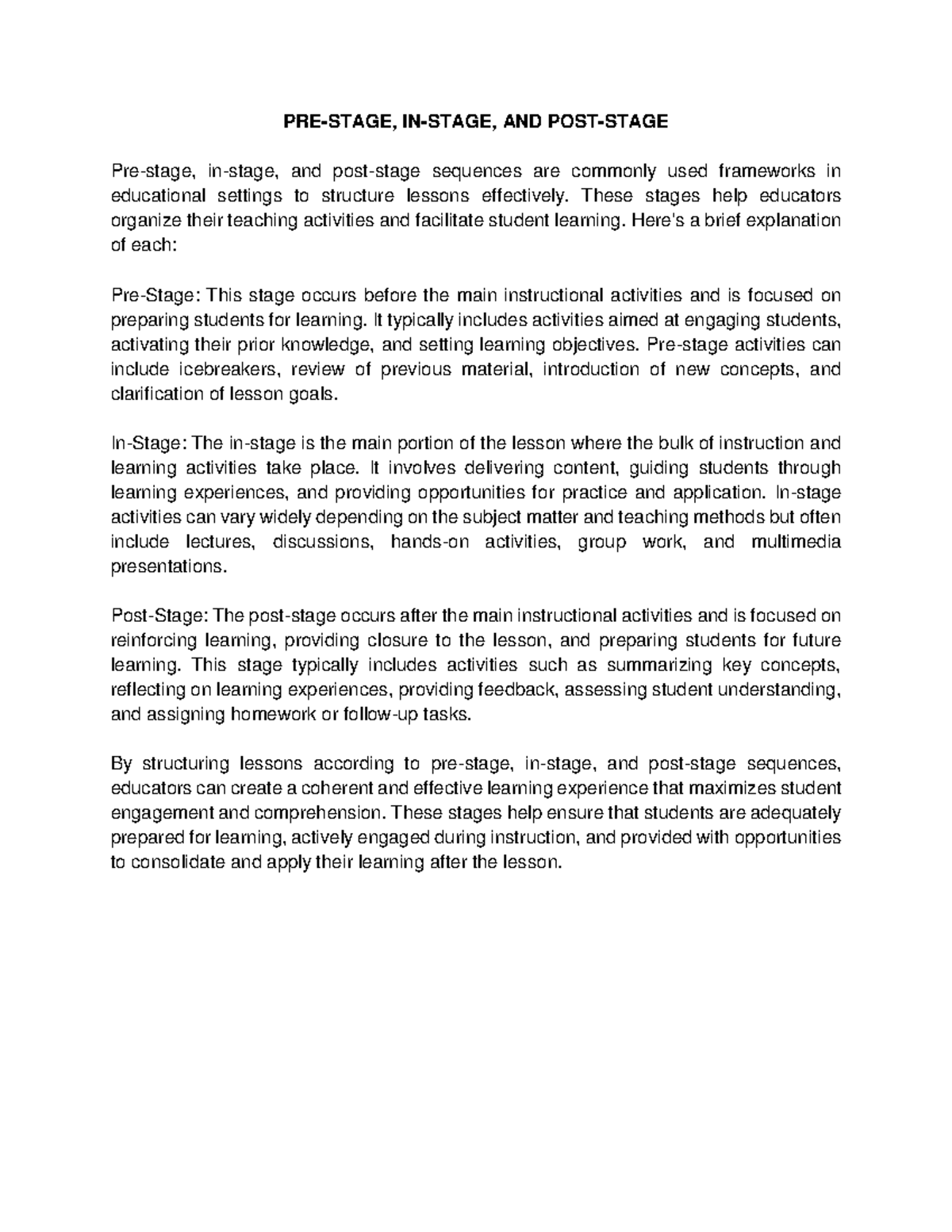 Lesson plan English class - PRE-STAGE, IN-STAGE, AND POST-STAGE Pre ...