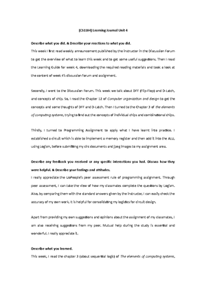 (CS1104) Learning Journal Unit 2 - & Describe your reactions to what you did. It is the 2nd week ...