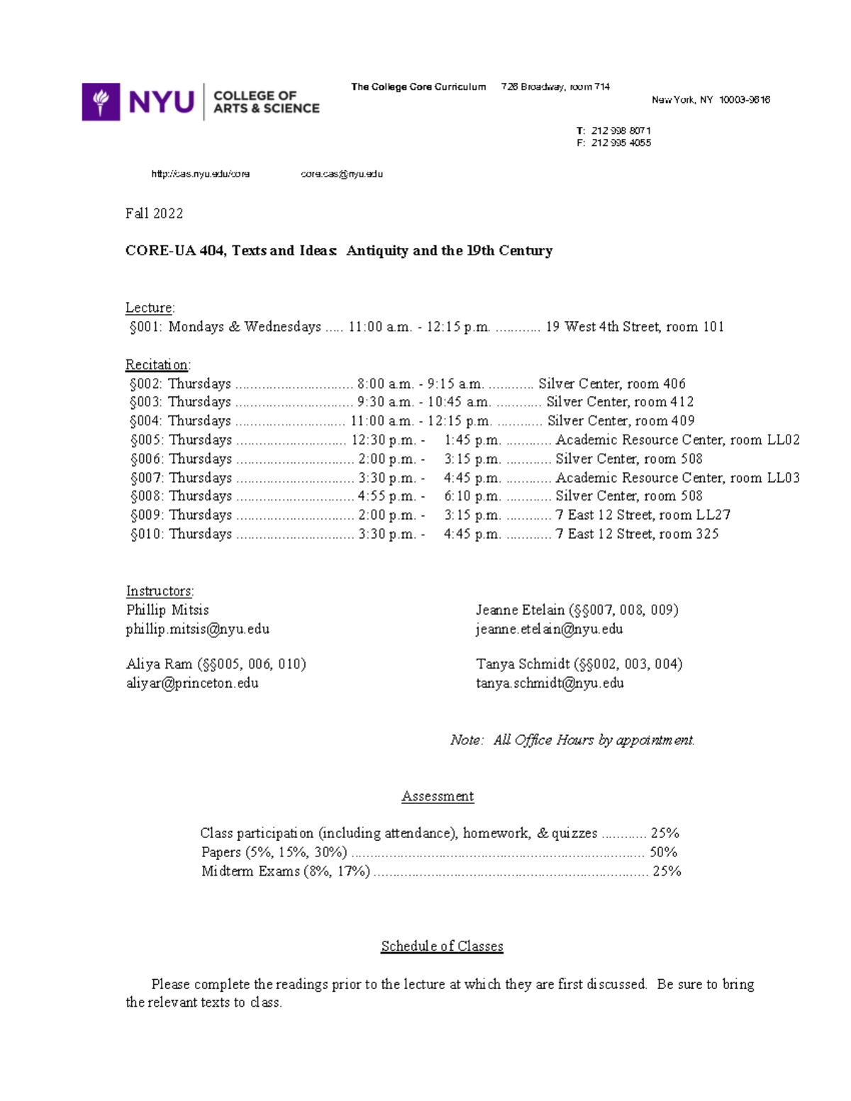 Core UA404 Syllabus Updated Nov 2022 - The College Core Curriculum 726 ...