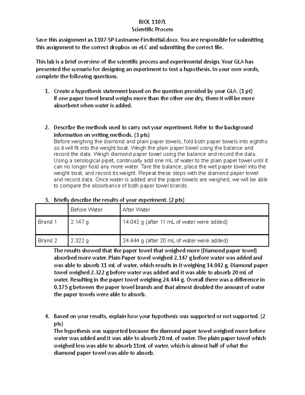 1107L Scientific process - BIOL 1107L Scientific Process Save this ...