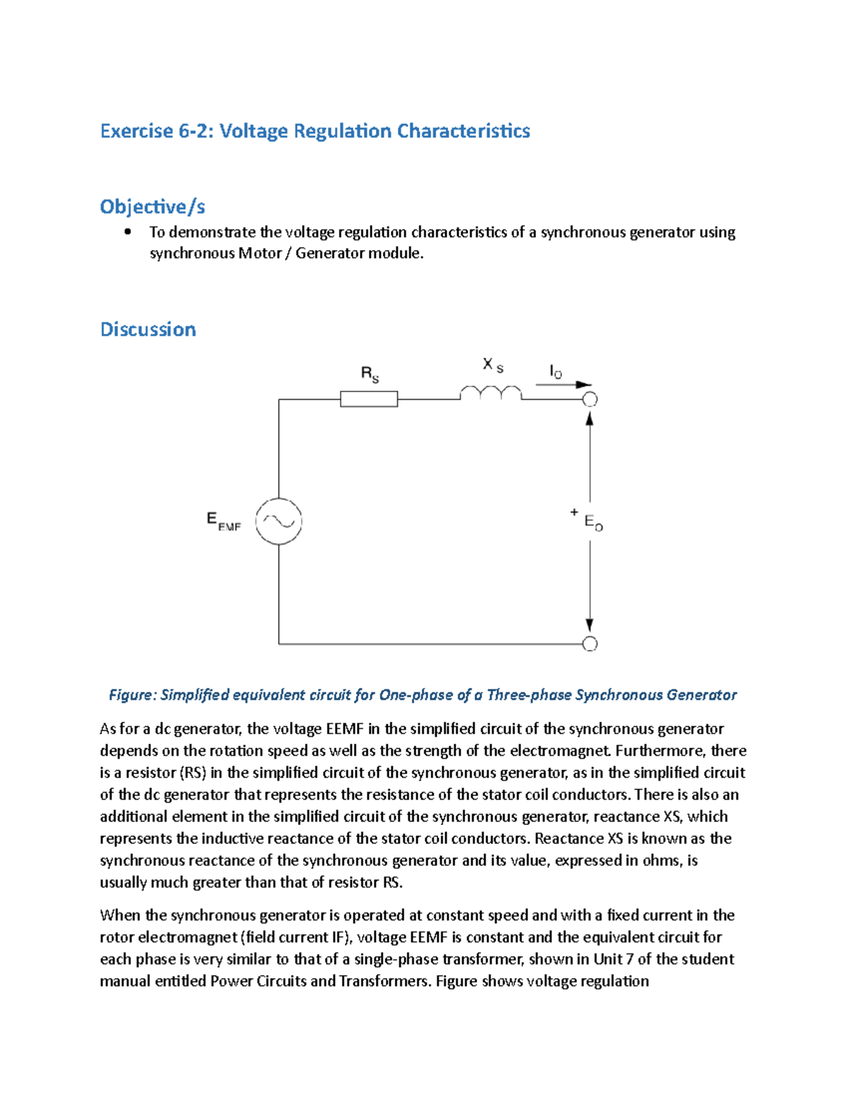 Eemachine LAB 2 part B 6-2 voltage regulation - Electrical engineering ...