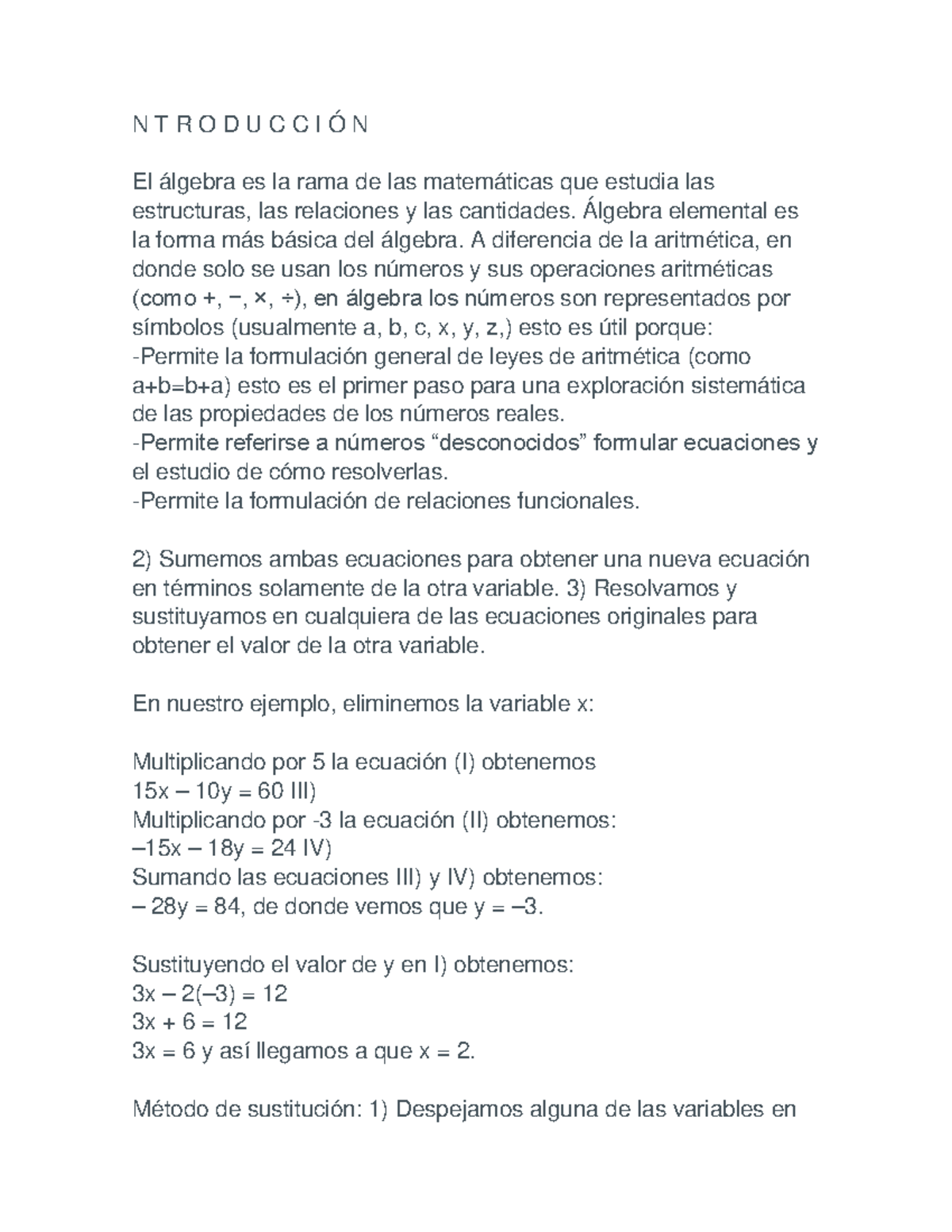 Introduccion Algebra Lineal - N T R O D U C C I Ó N El álgebra es la ...