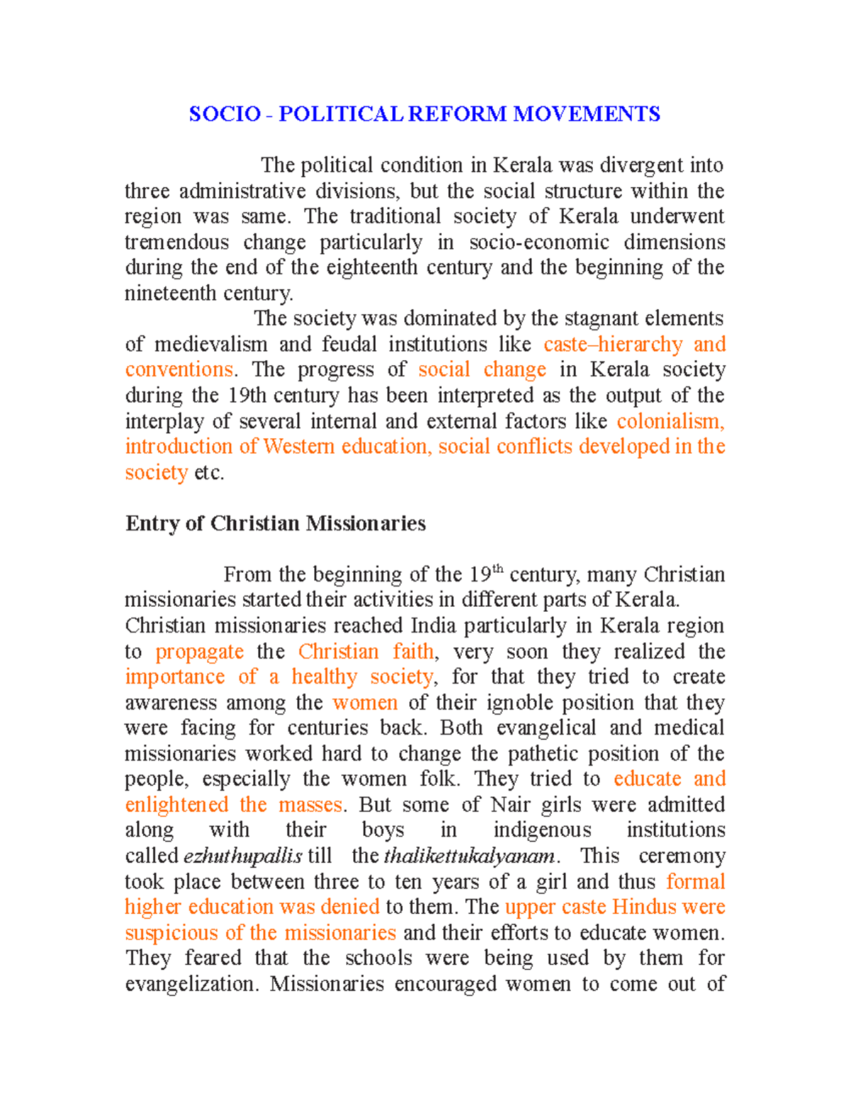 Socio political reform movements kerala - SOCIO - POLITICAL REFORM ...