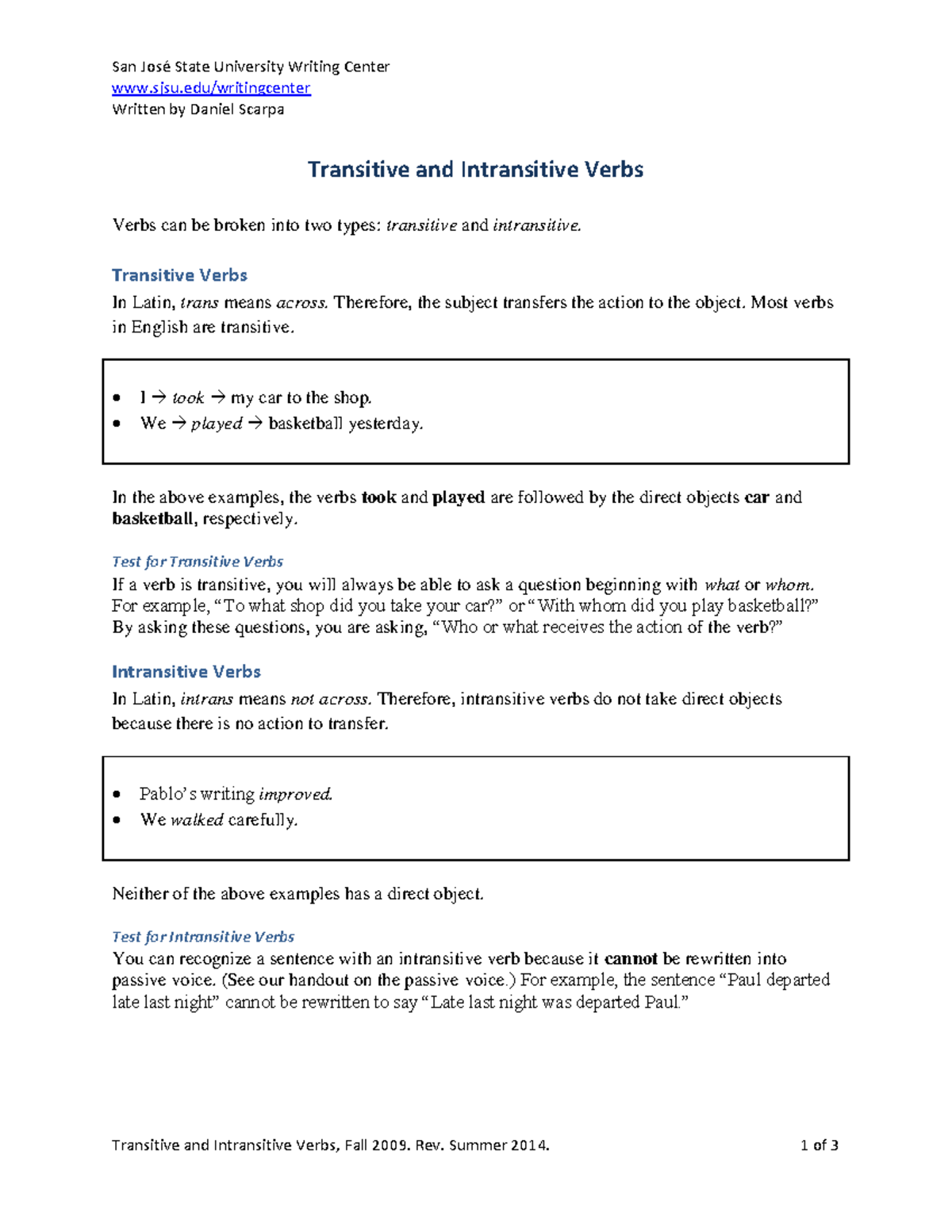 Transitive and Intransitive Verbs - San José State University Writing ...