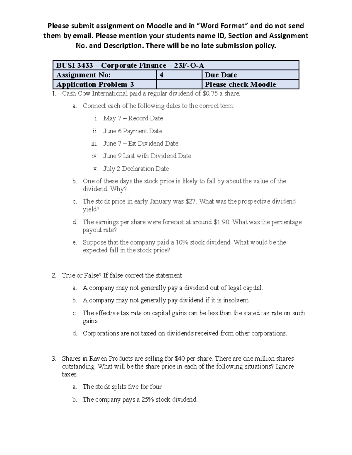 Assignment 4 - Application Problem 3 - Please submit assignment on Moodle and in “Word Format ...